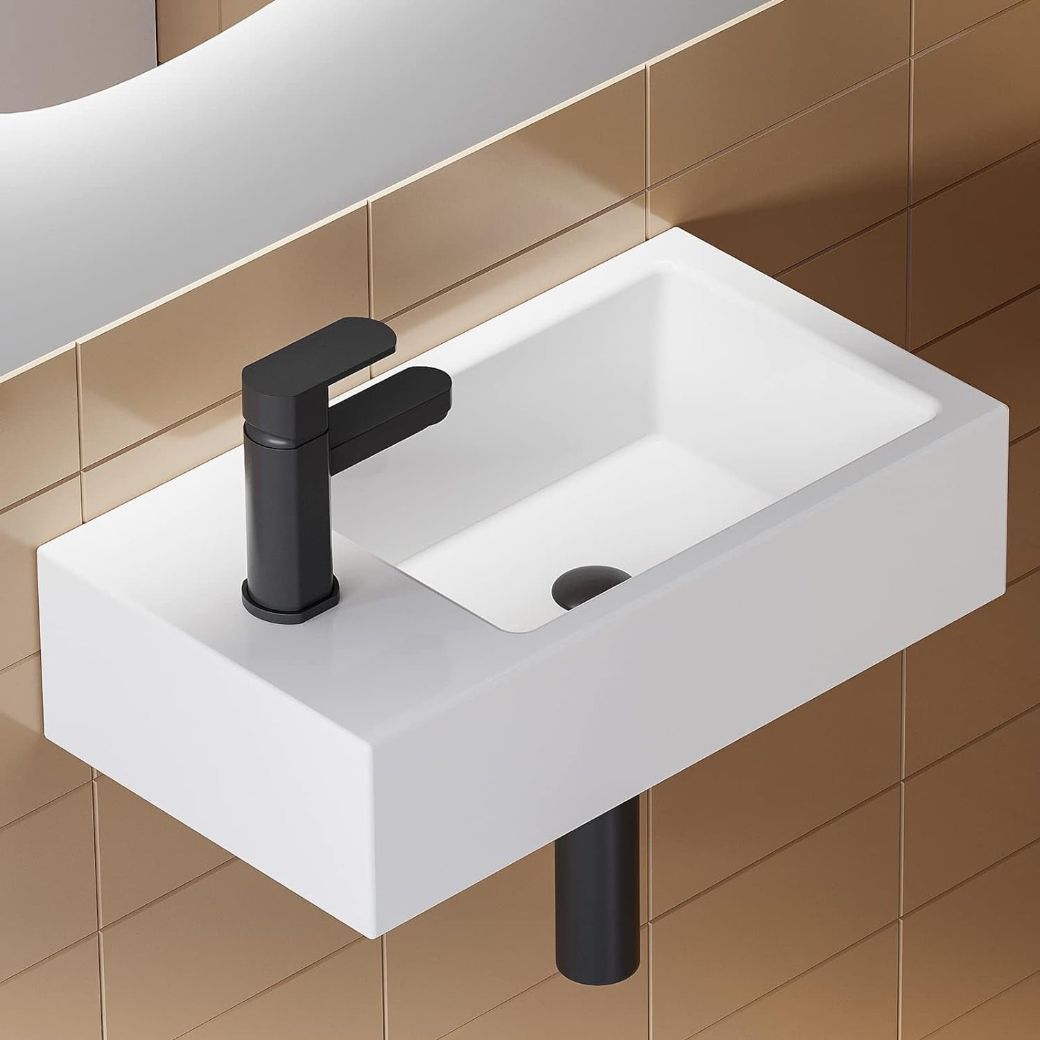 Small Bathroom Sink, HOROW 18" x10" Wall Mount Sink Rectangle White ...