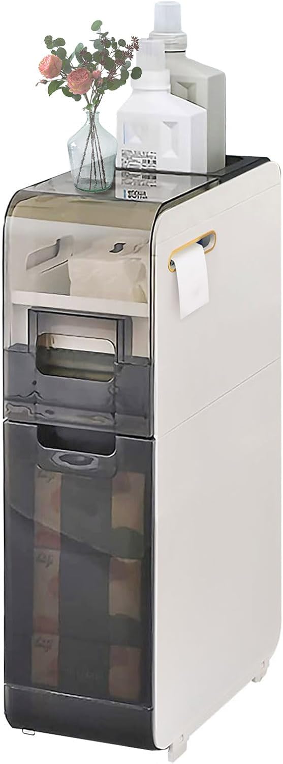 Small Bathroom Standing Storage Cabinet Waterproof 6.69″ Narrow Slim ...