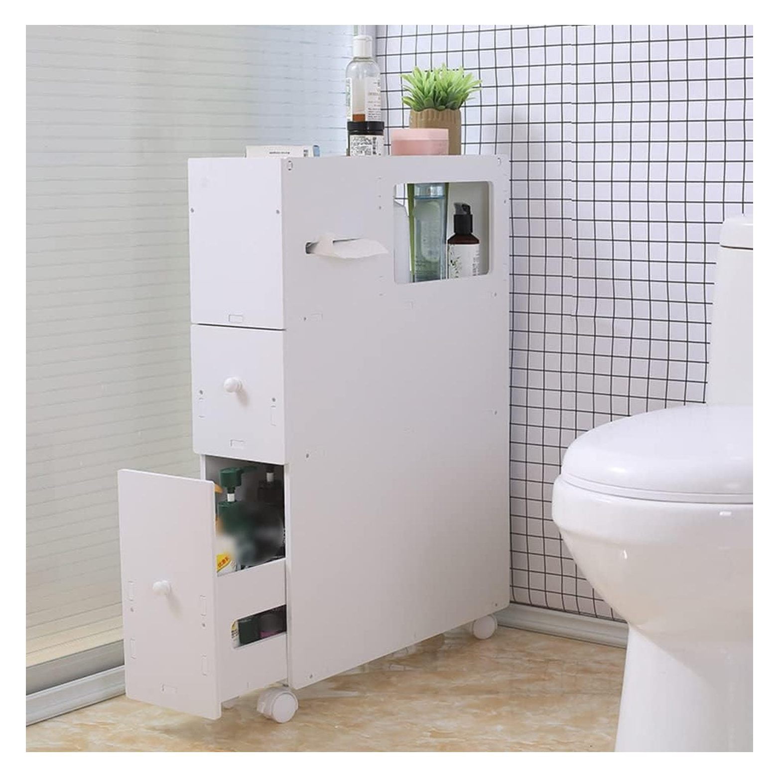 Small Bathroom Storage Cabinet, 4 Layers Toilet Side, athroom Wood ...
