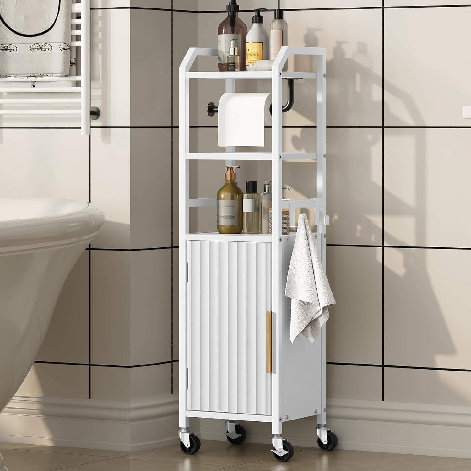 Small Bathroom Storage Cabinet, Narrow Toilet Paper Storage Cabinet ...