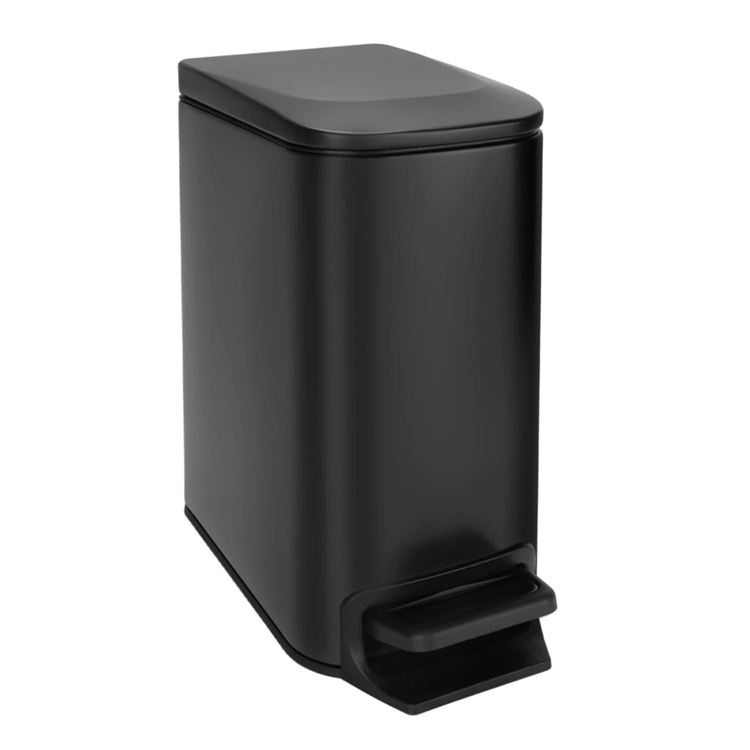 Small Bathroom Trash Can with Lid Matt Black Soft Close, 6 Liter / 1.6 ...