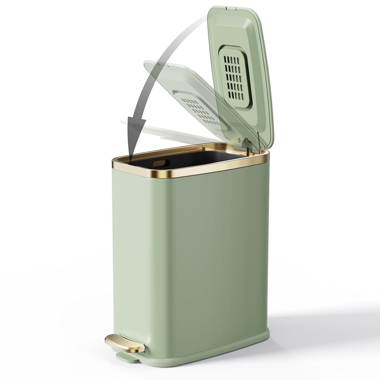 Small Bathroom Trash Can with Lid Soft Close-5L/1.3 Gal Slim Garbage ...