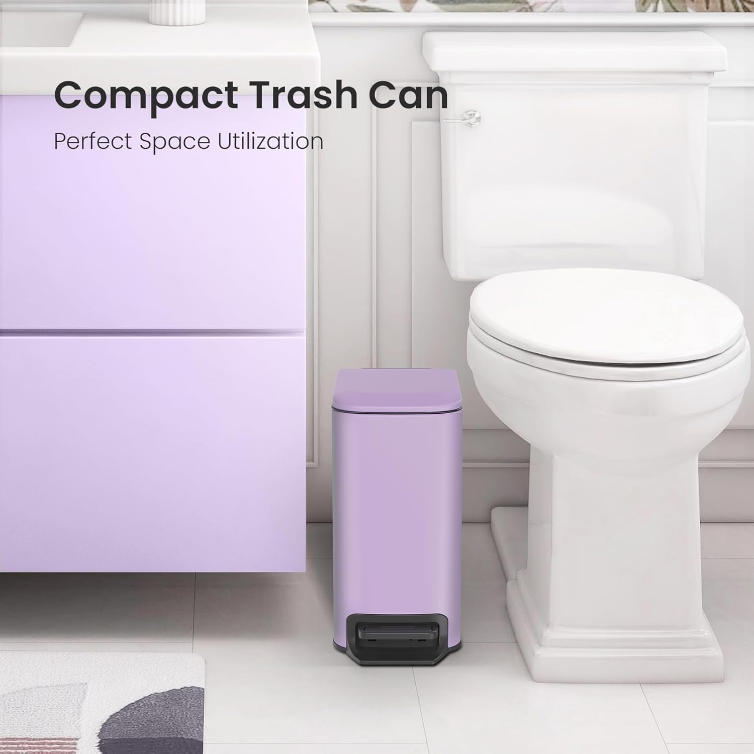 Small Bathroom Trash Can with Lid Soft Close, Step Pedal, 6 Liter / 1.6 ...