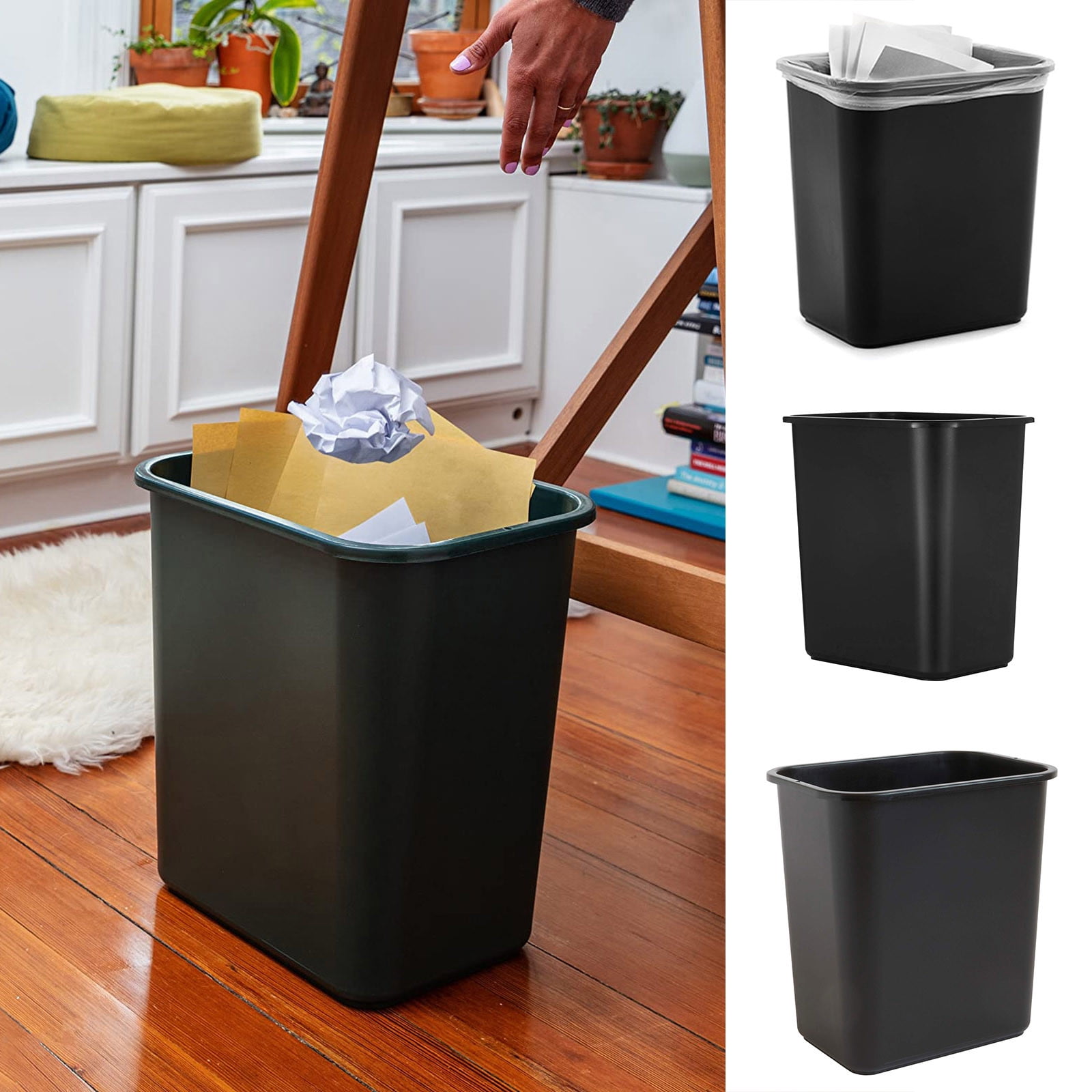Small Bathroom Trash Can Plastic Garbage Can Square Waste Basket Trash ...