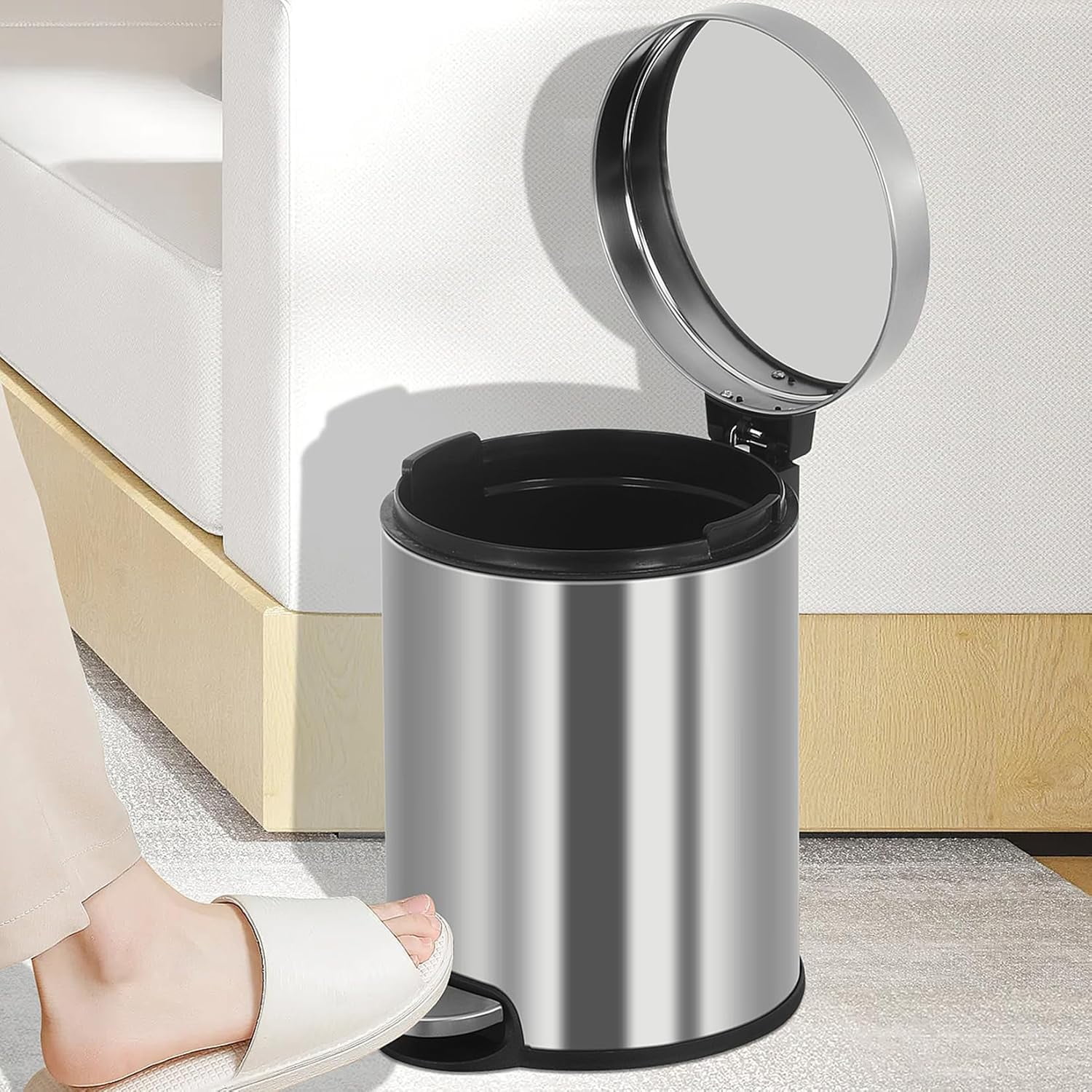 Small Bathroom Trash Can Toilet Trash Bin with Lid Waste Bin 6 L/1.6 ...