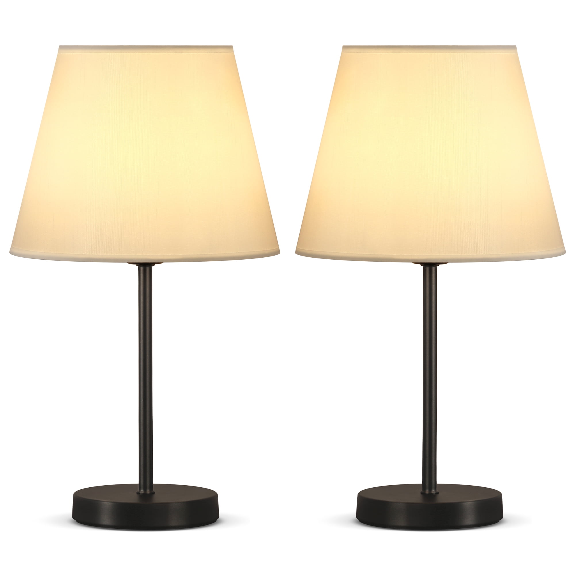 Small Bedside Nightstand Lamps Set of 2 – Compact Fabric Shade Desk ...