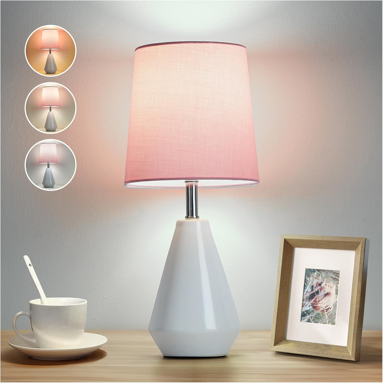 Small Bedside Table Lamp for Bedroom - Reading Desk Lamp with 3 Color ...