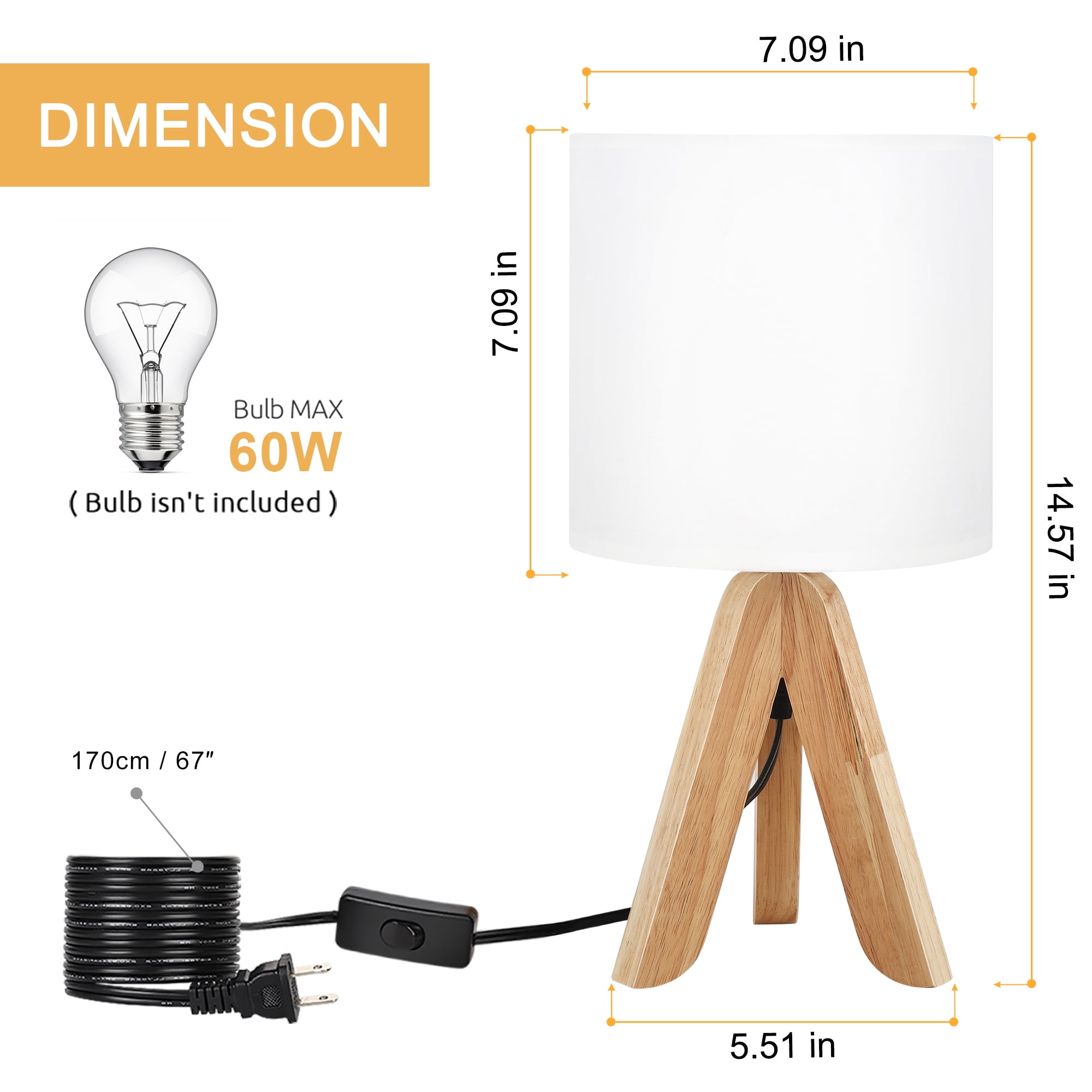 Small Bedside Table Lamp - Wooden tripod bedside table lamp for bedroom ...