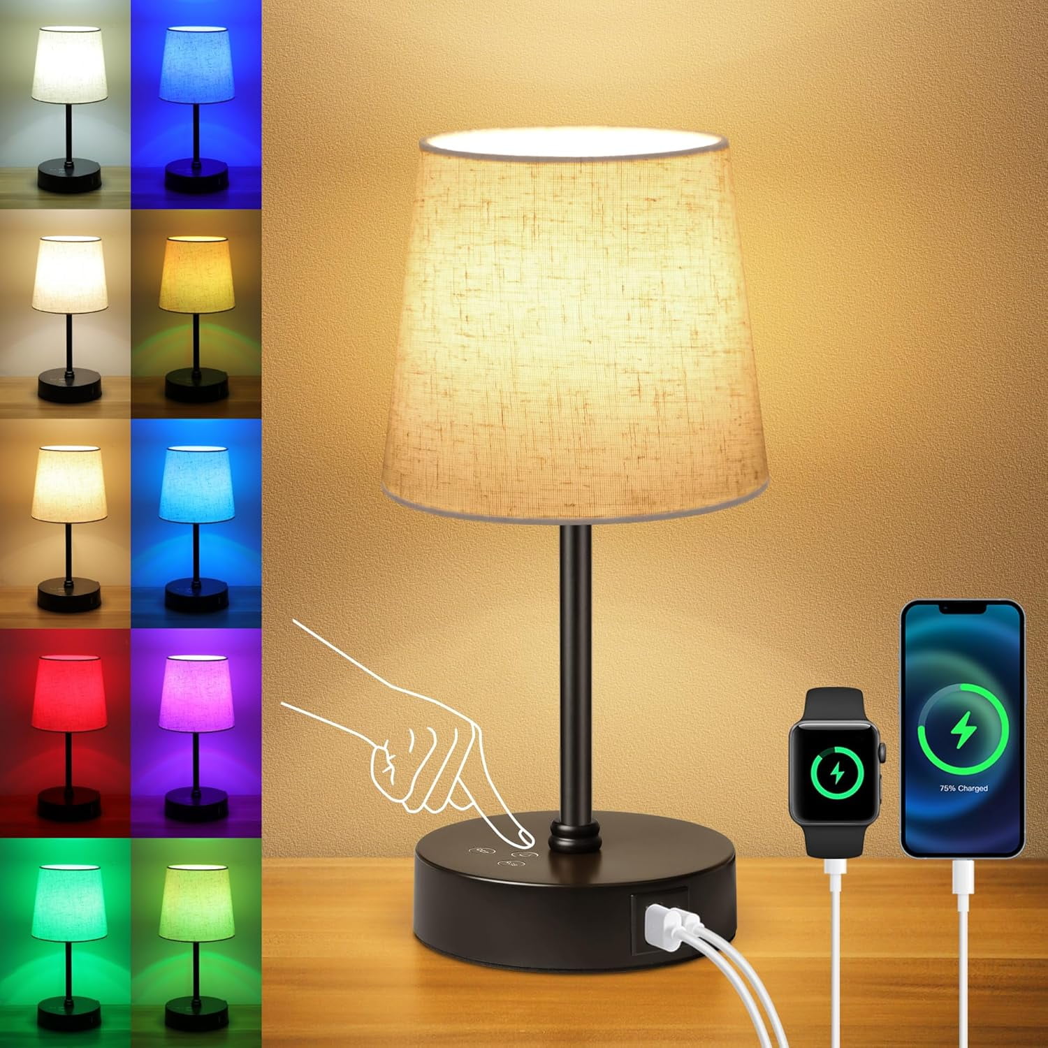 Small Bedside Table lamp, RGB Color Changing Lamps, 3 Color ...