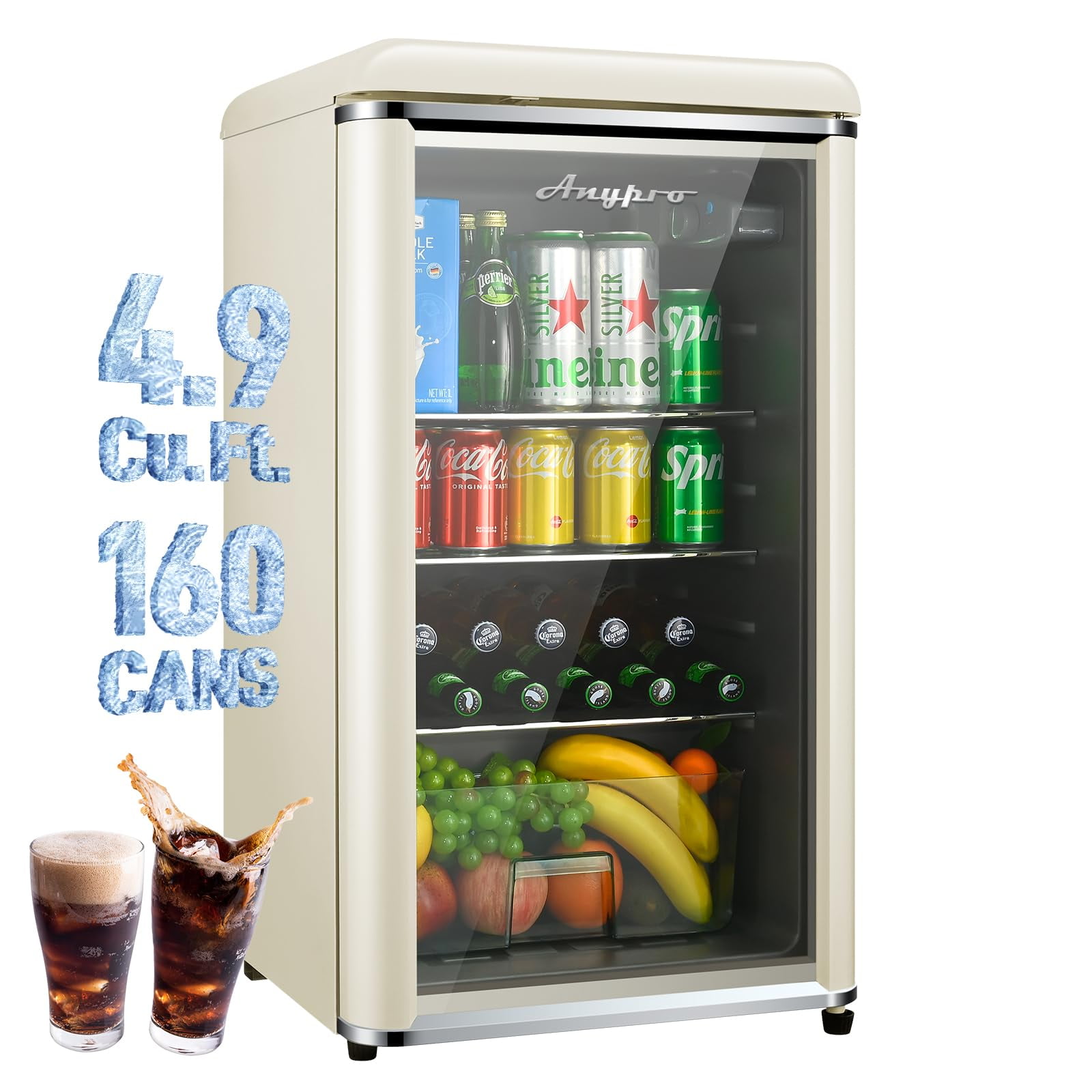 Small Beverage Cooler Fridge 4.9 Cu.Ft, Retro Design with Glass Door ...