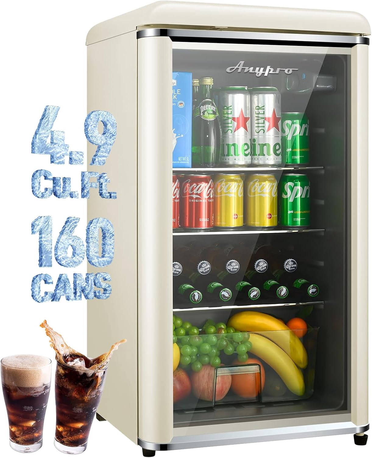 Small Beverage Refrigerator Cooler, 4.9 Cu.Ft Retro Mini fridge with ...