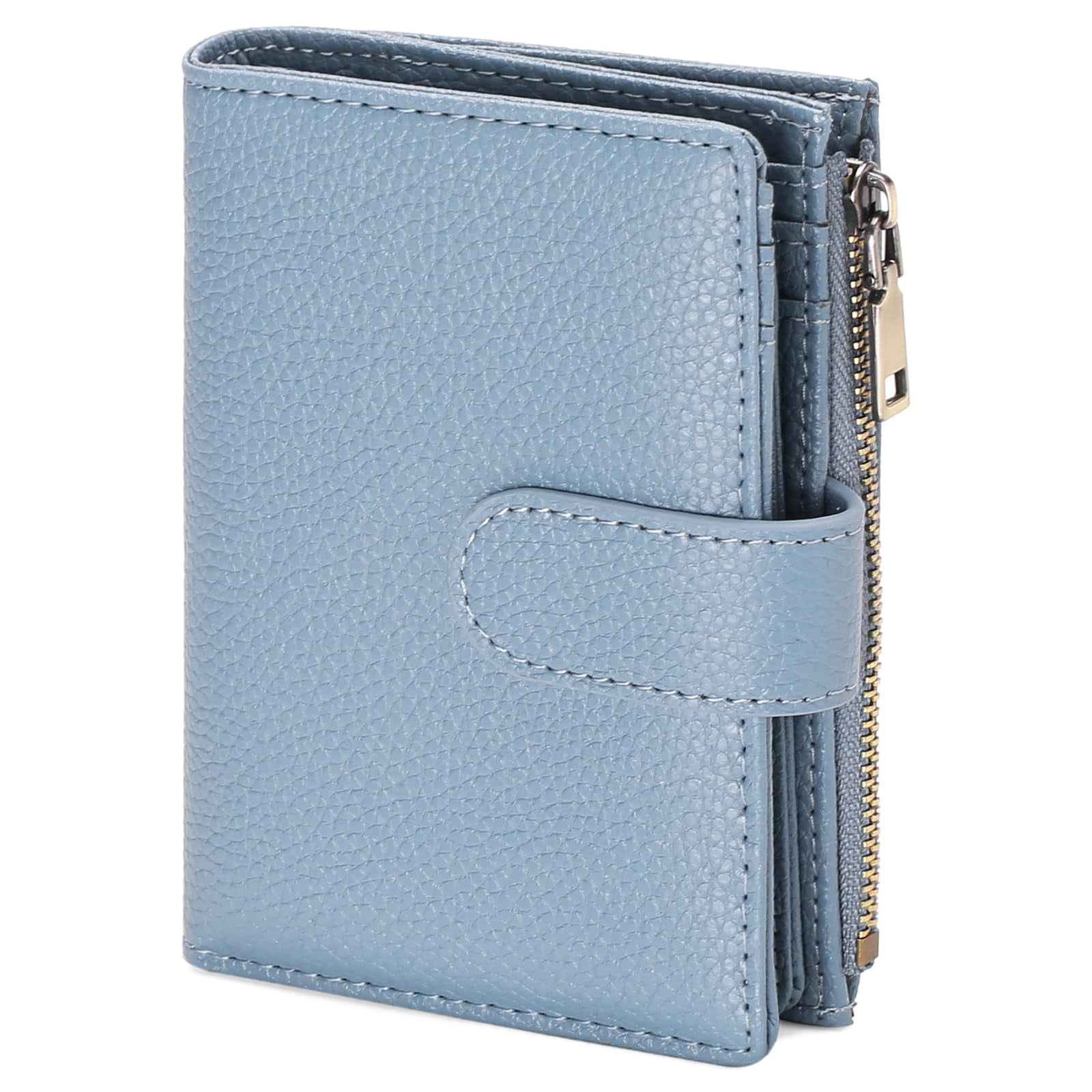 Small Bifold Wallet D1-Lychee Blue Vegan Leather RFID Blocking Card ...