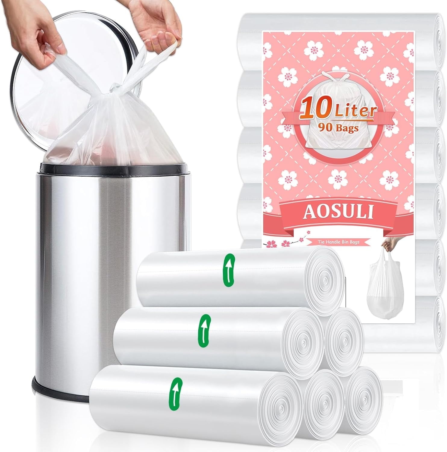Small Bin Bags 10l Waste Paper Bin Liners Bathroom Trash Bags White ...