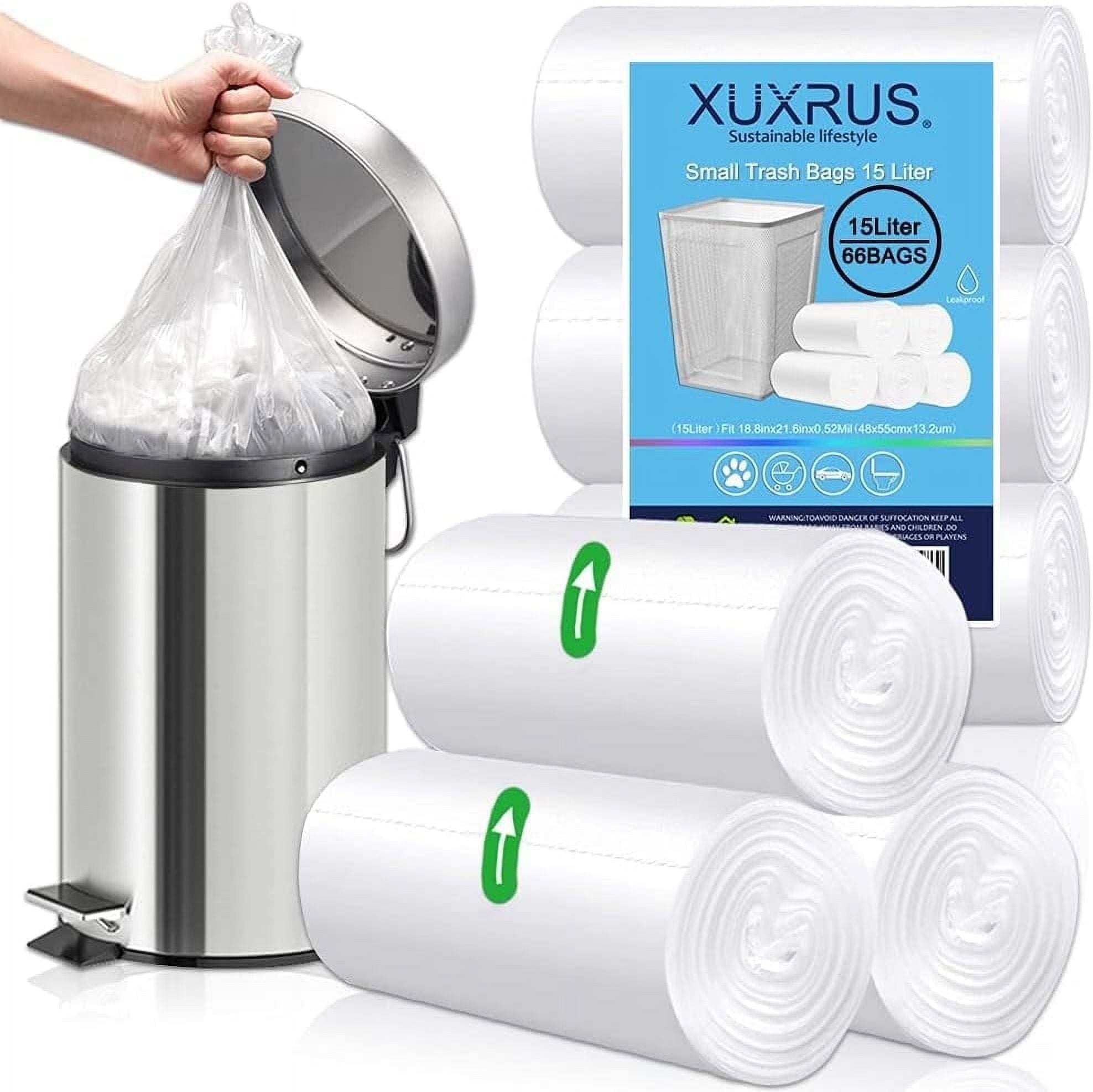 Small Bin Liners 15 Liter,66 Counts Clear Plastic Garbage Bags ...