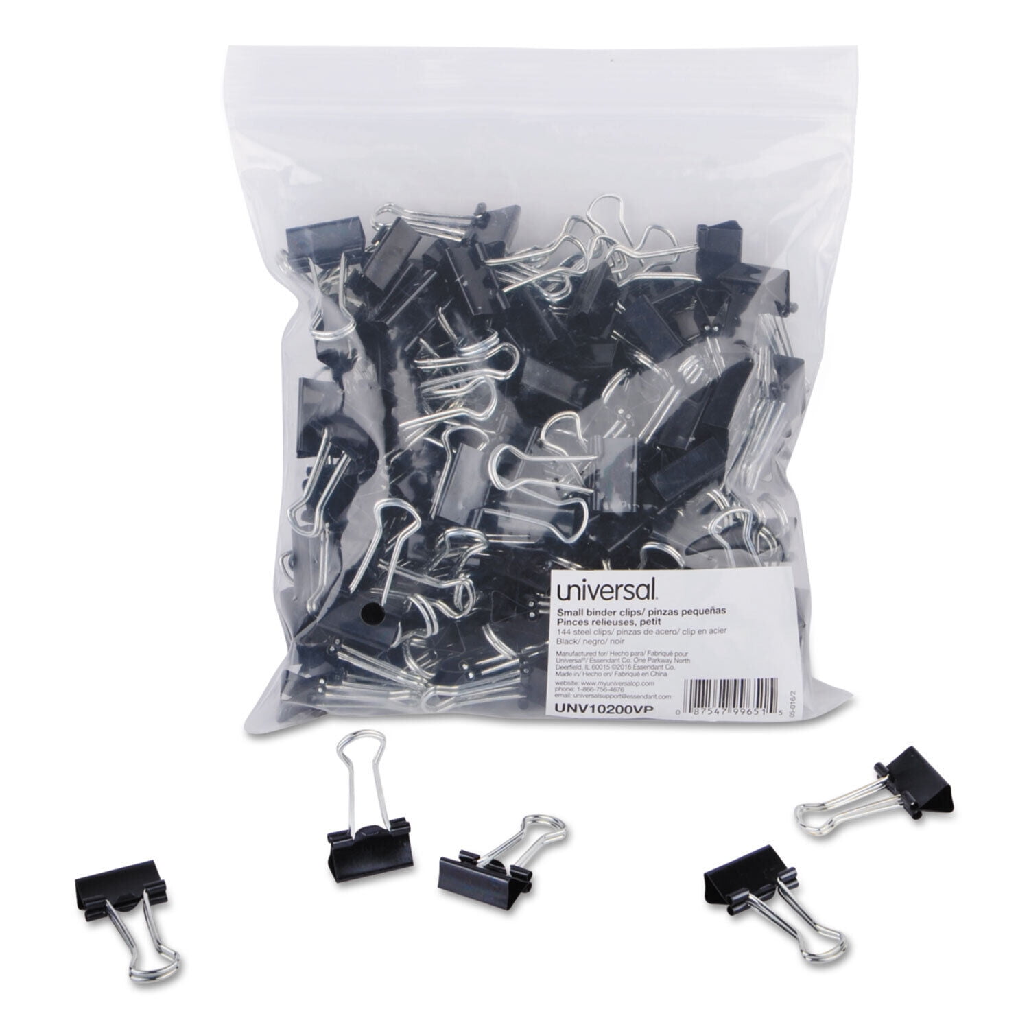 Small Binder Clips Zip-Seal Bag 3/8" Capacity 3/4" Wide Black 144/Bag ...
