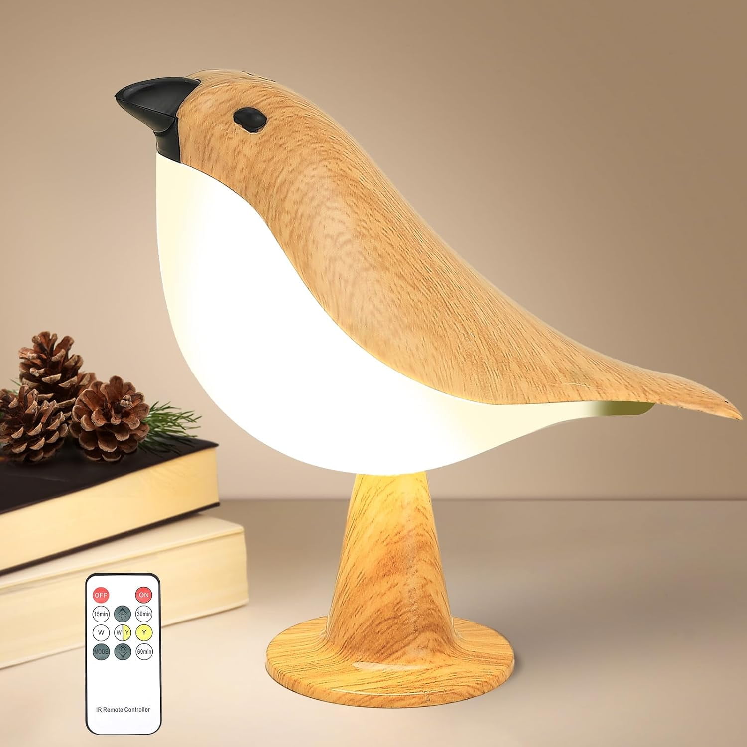 Small Bird Table Lamp with Sound, Cordless Desk Lamp, Touch Control & 3 ...