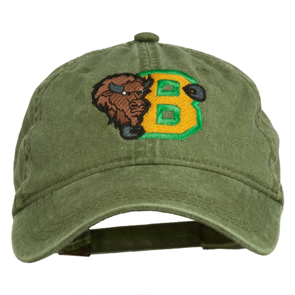Small Bison Mascots Embroidered Washed Cap - Olive Green OSFM - Walmart.com