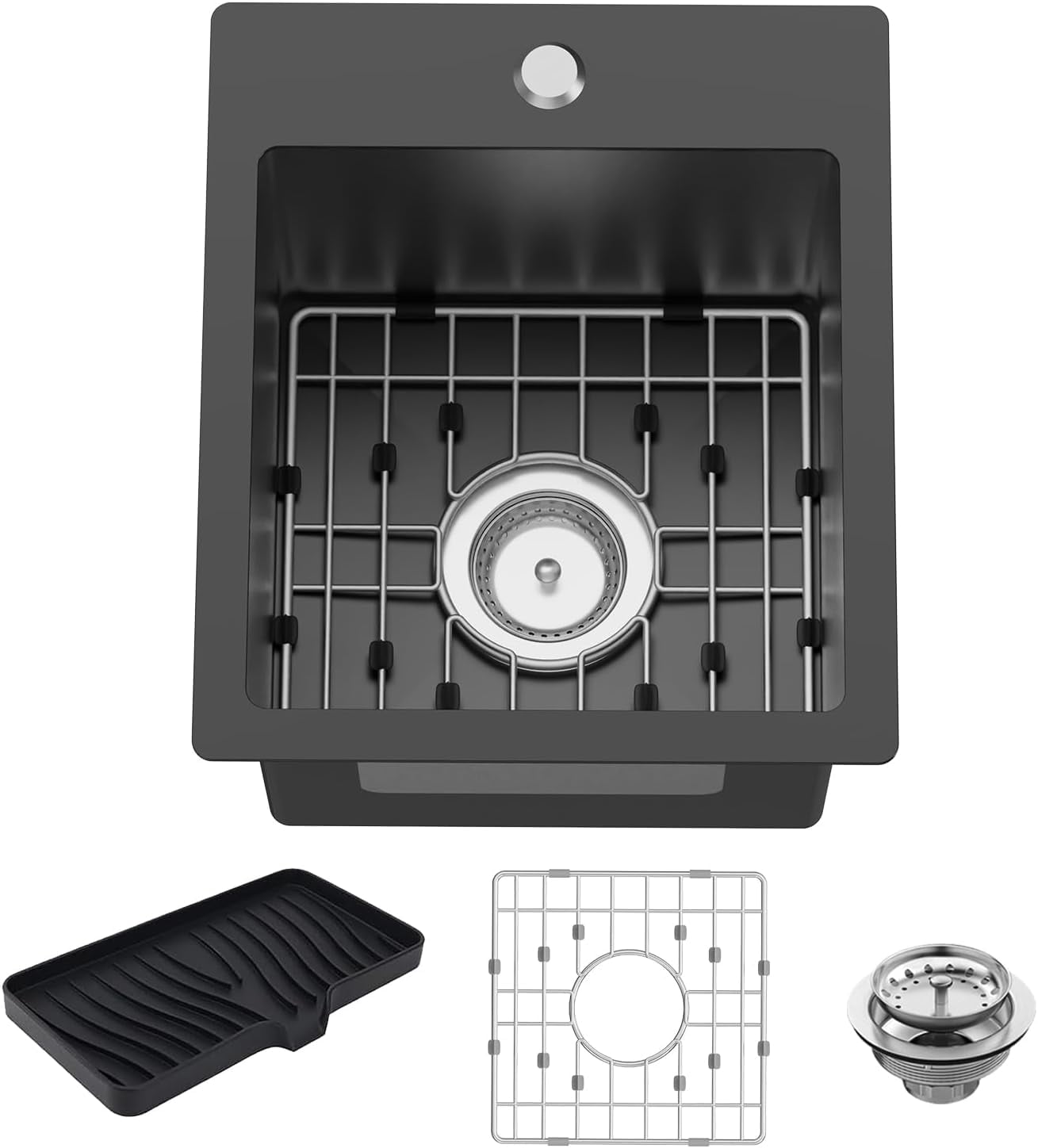 Small Black Kitchen Sink,13x15 Inch Stainless Drop In Topmount Kitchen ...