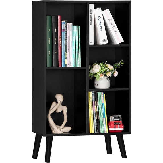 Small Black Narrow Bookshelf,3 Tier Modern Bookcase with Legs ...