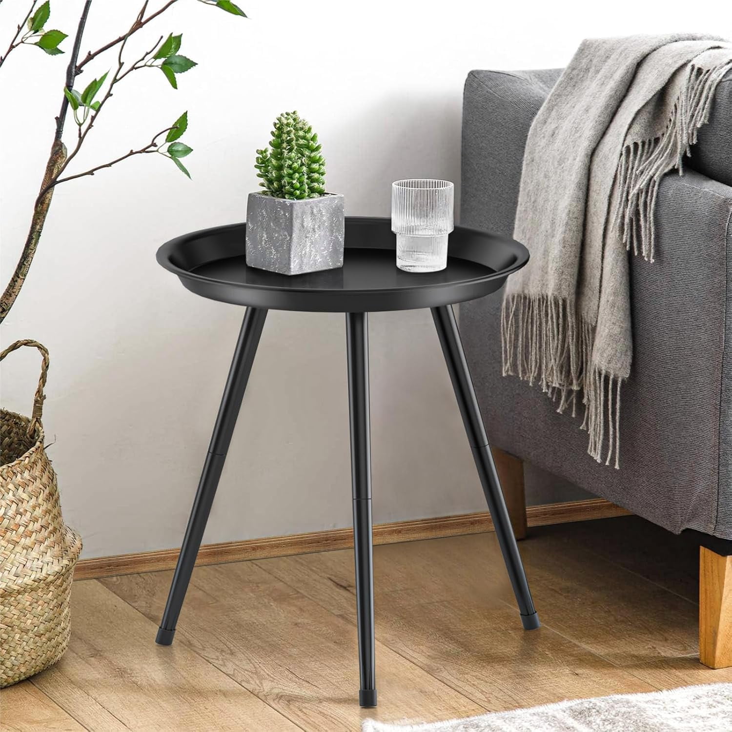 Small Black Side Table,Modern Round Metal end Table,Simple Circle ...