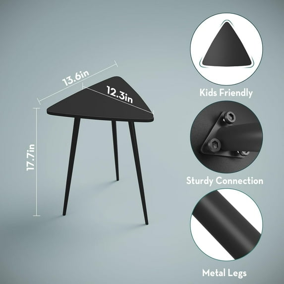 Small Black Side Table, Triangle End Table, Modern Narrow Bedside Table ...