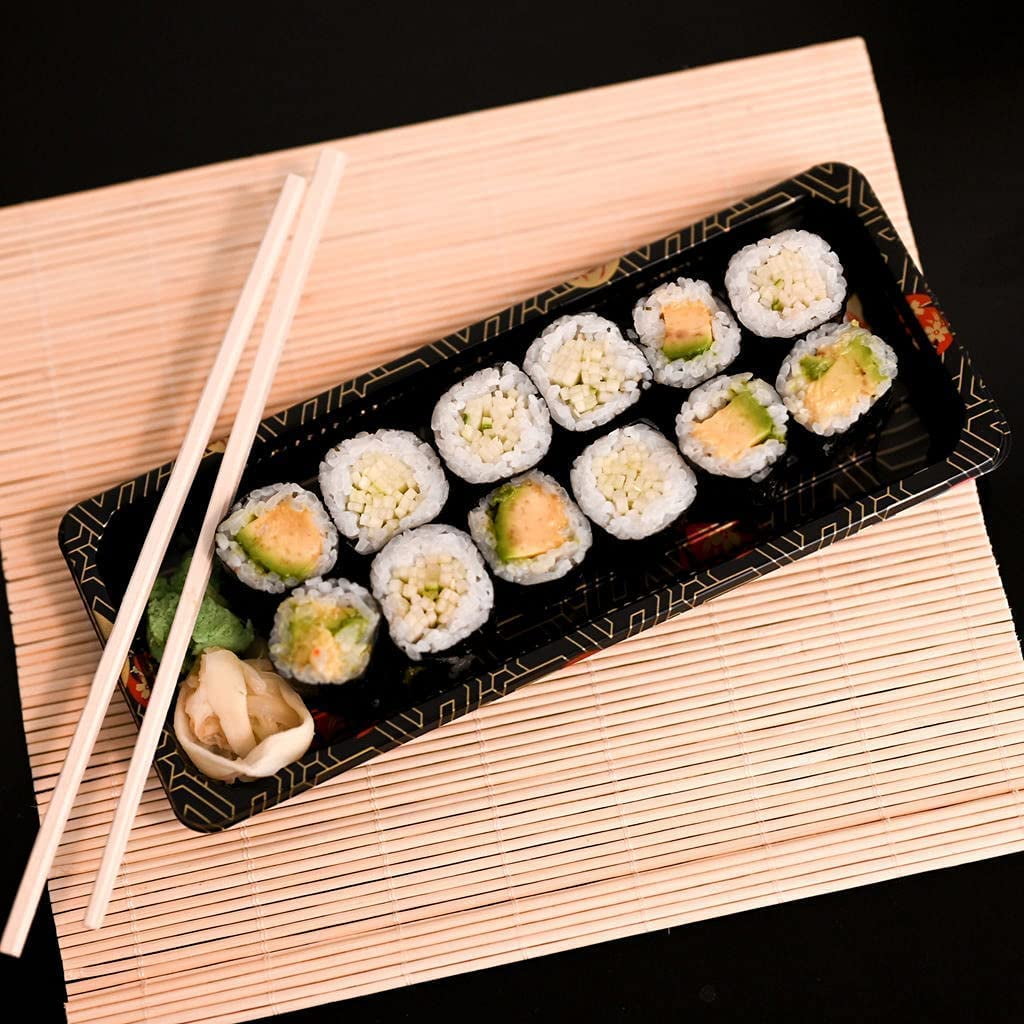 Small Black Sushi Trays with Lids 8.75 x 3.75 Inch - Disposable Sushi ...
