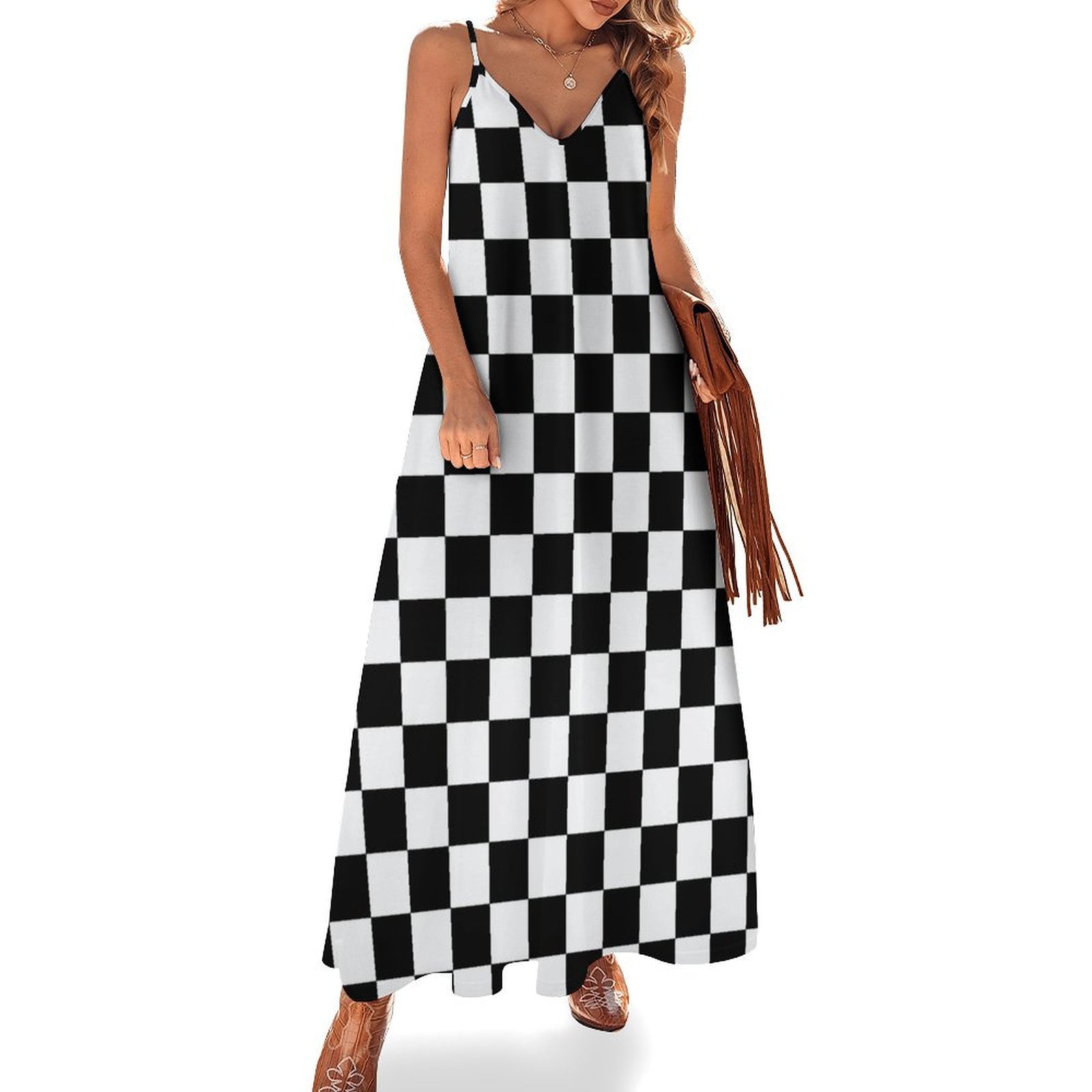 Small Black White Check Motorsport Race Flag Checkered Sleeveless Dress Summer Dress Women ...
