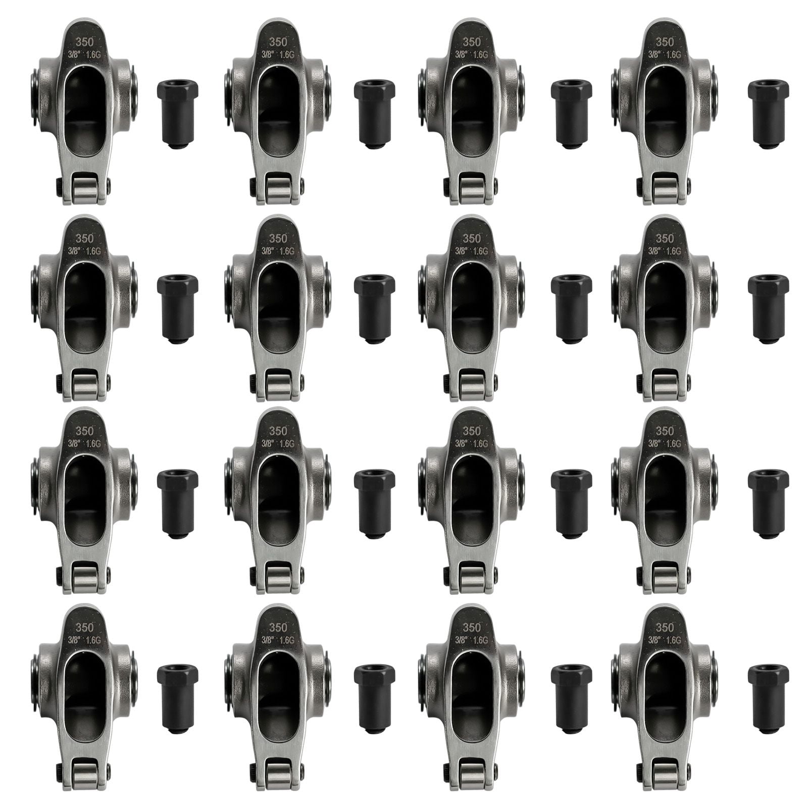 Small Block Chevy Stainless Steel Roller Rocker Arms - 1.6 Ratio, 3/8 ...