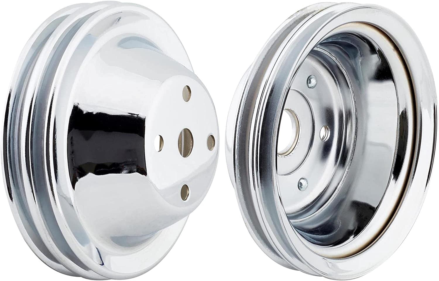 Small Block Compatible with Chevy Chrome Double-Groove Pulley Set, Long ...