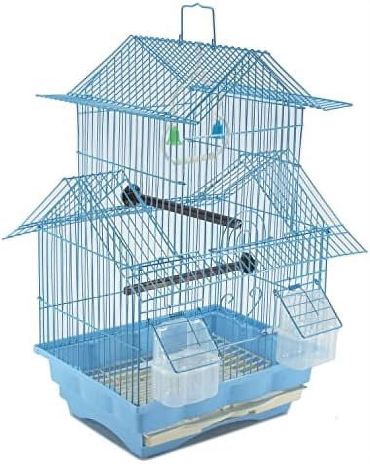 Small Blue 18-inch Wire Bird Cage for Budgies, Parakeets, Finches ...