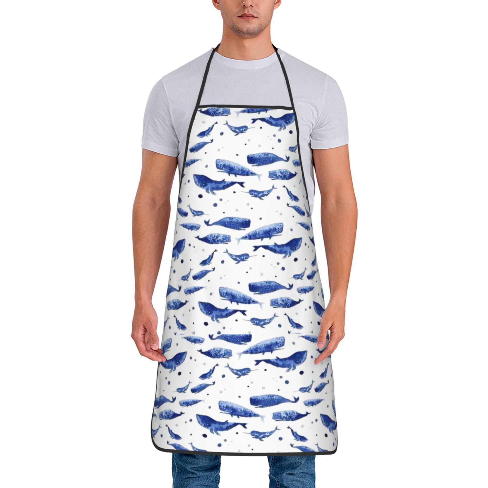 Small Blue Whale Swimming Aprons for Women Men Waterproof Apron Kitchen ...