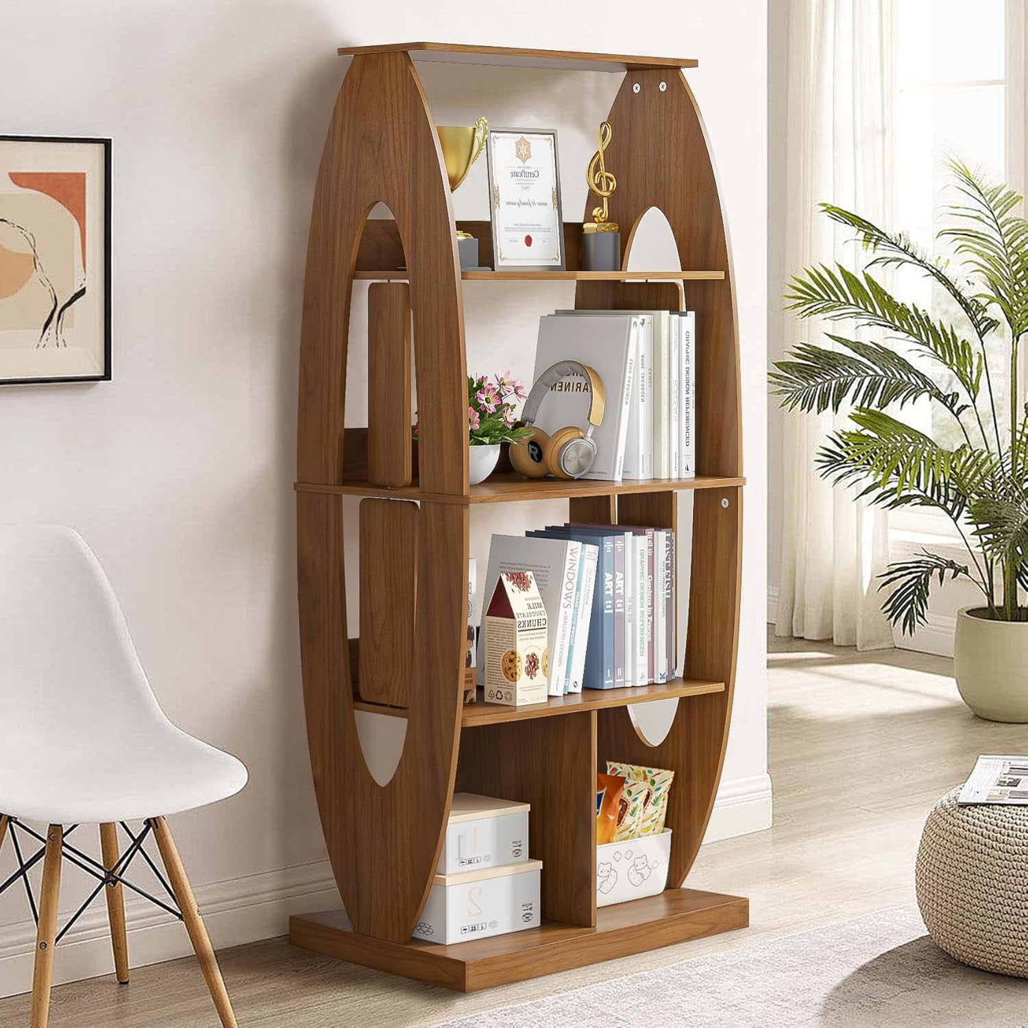 Small Book Shelf for Bedroom, Mid Century Modern Bookshelf with Storage ...