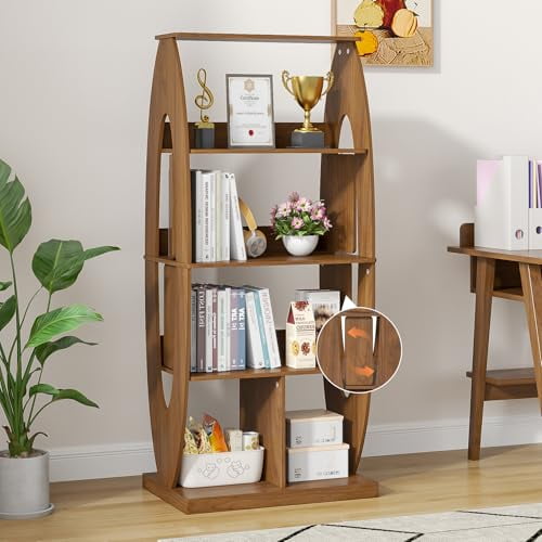 Small Book Shelf for Bedroom, Mid Century Modern Bookshelf with Storage ...