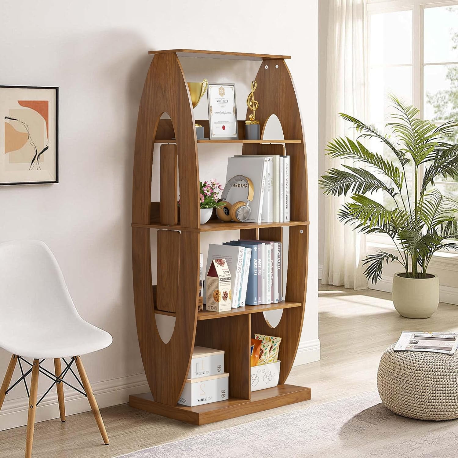 Small Book Shelf for Bedroom, Mid Century Modern Bookshelf with Storage ...
