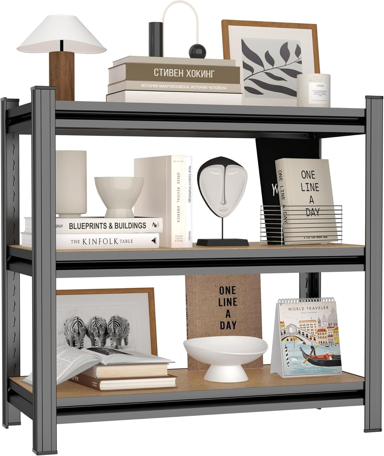 Small Bookcase,3 Tier Height Adjustable Bookshelf with Metal Frame and ...