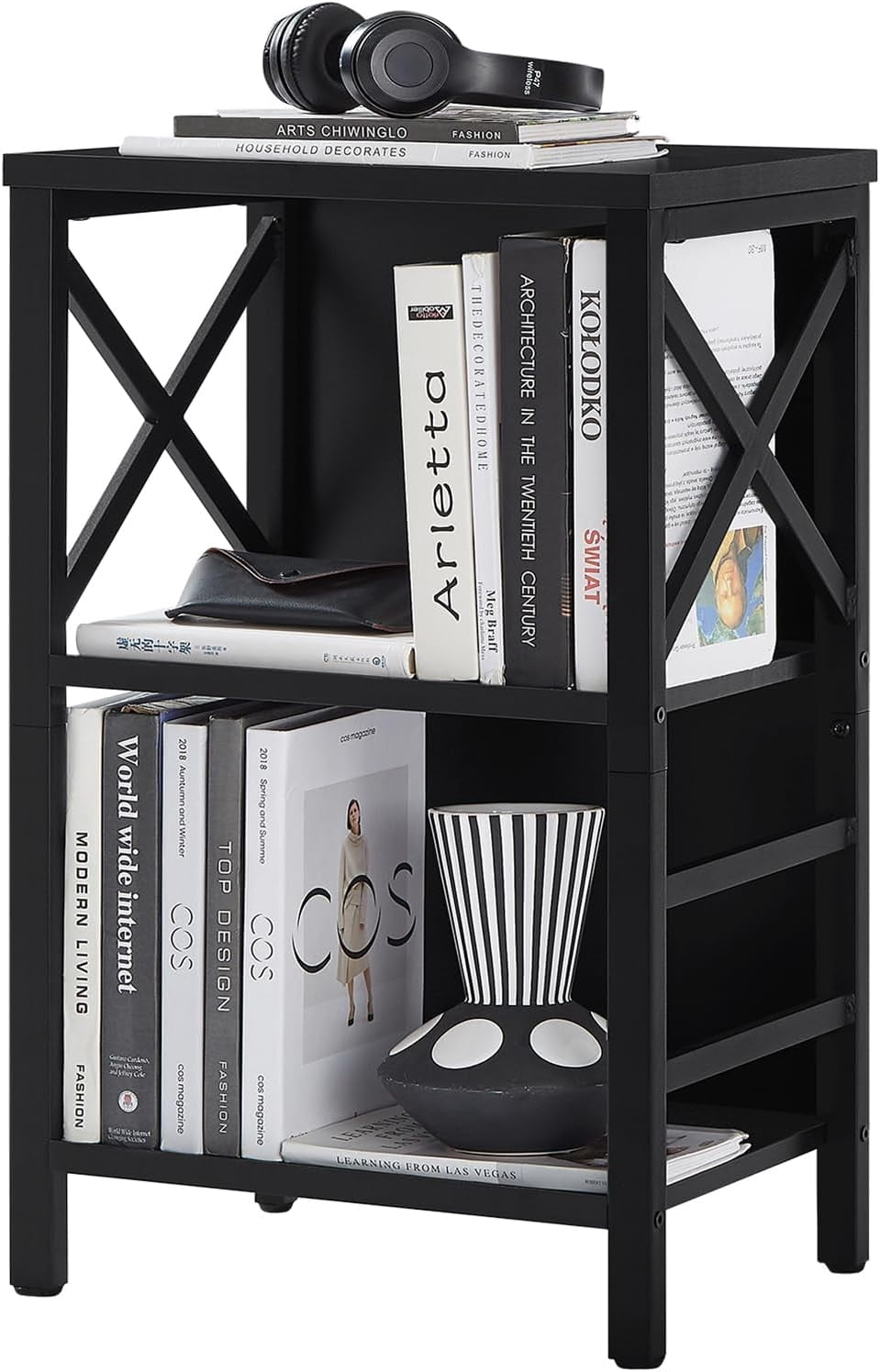 Small Bookcase,3 Tier Industrial Bookshelf with Metal Frame and ...