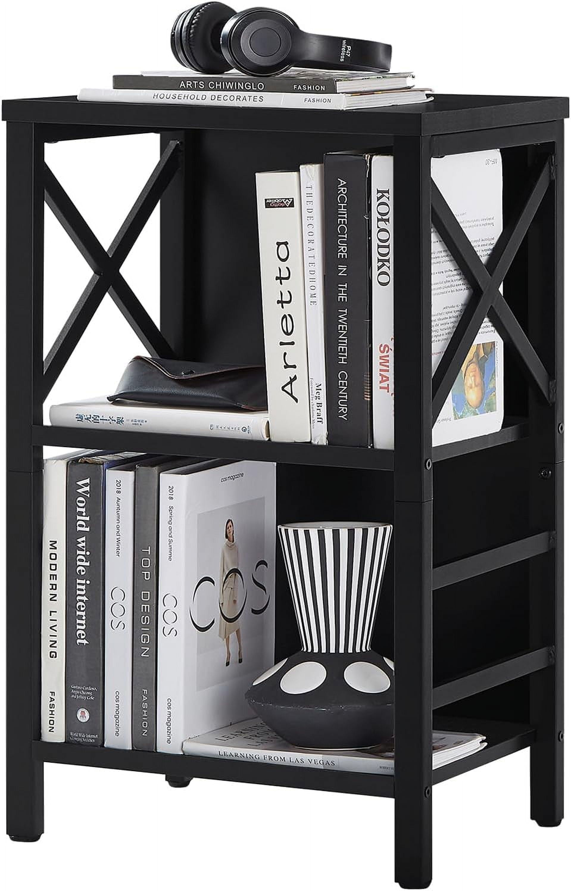Small Bookcase,3 Tier Industrial Bookshelf with Metal Frame and ...