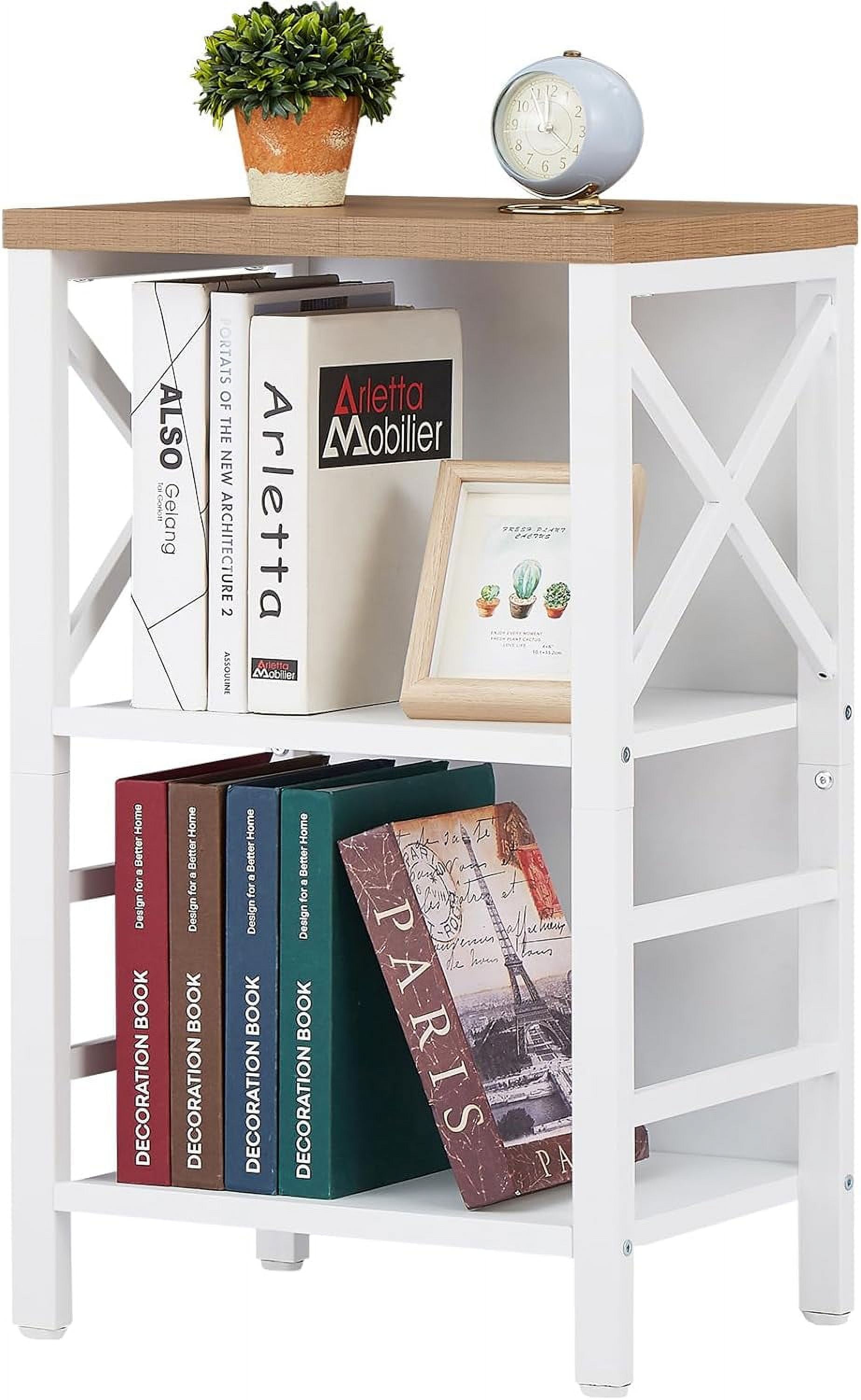 Small Bookcase,3 Tier Industrial Short Bookshelf with Metal Frame and ...