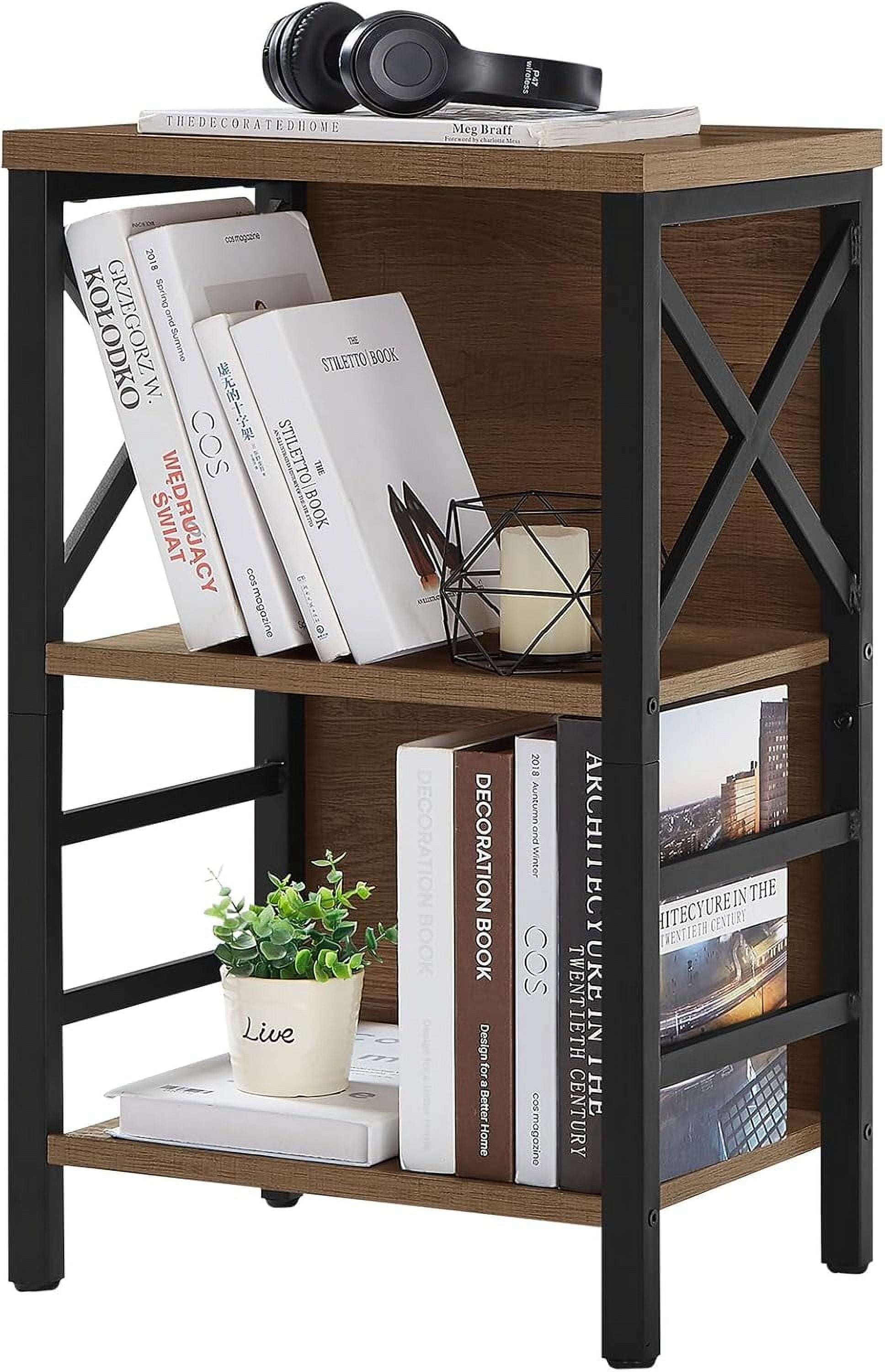Small Bookcase,3 Tier Industrial Bookshelf with Metal Frame and ...