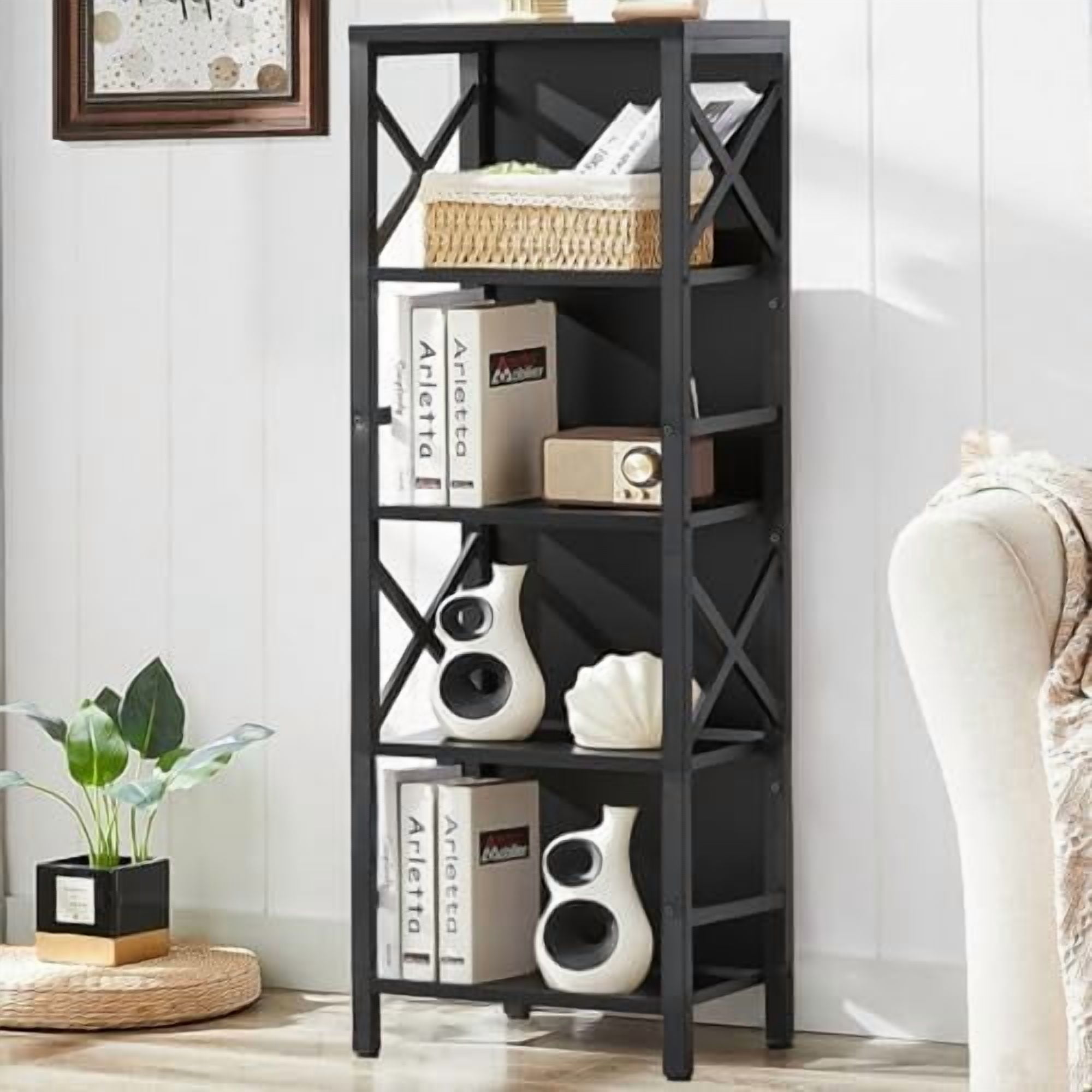 Small Bookshelf,3 Tier Industrial Bookcase with Metal Frame and ...