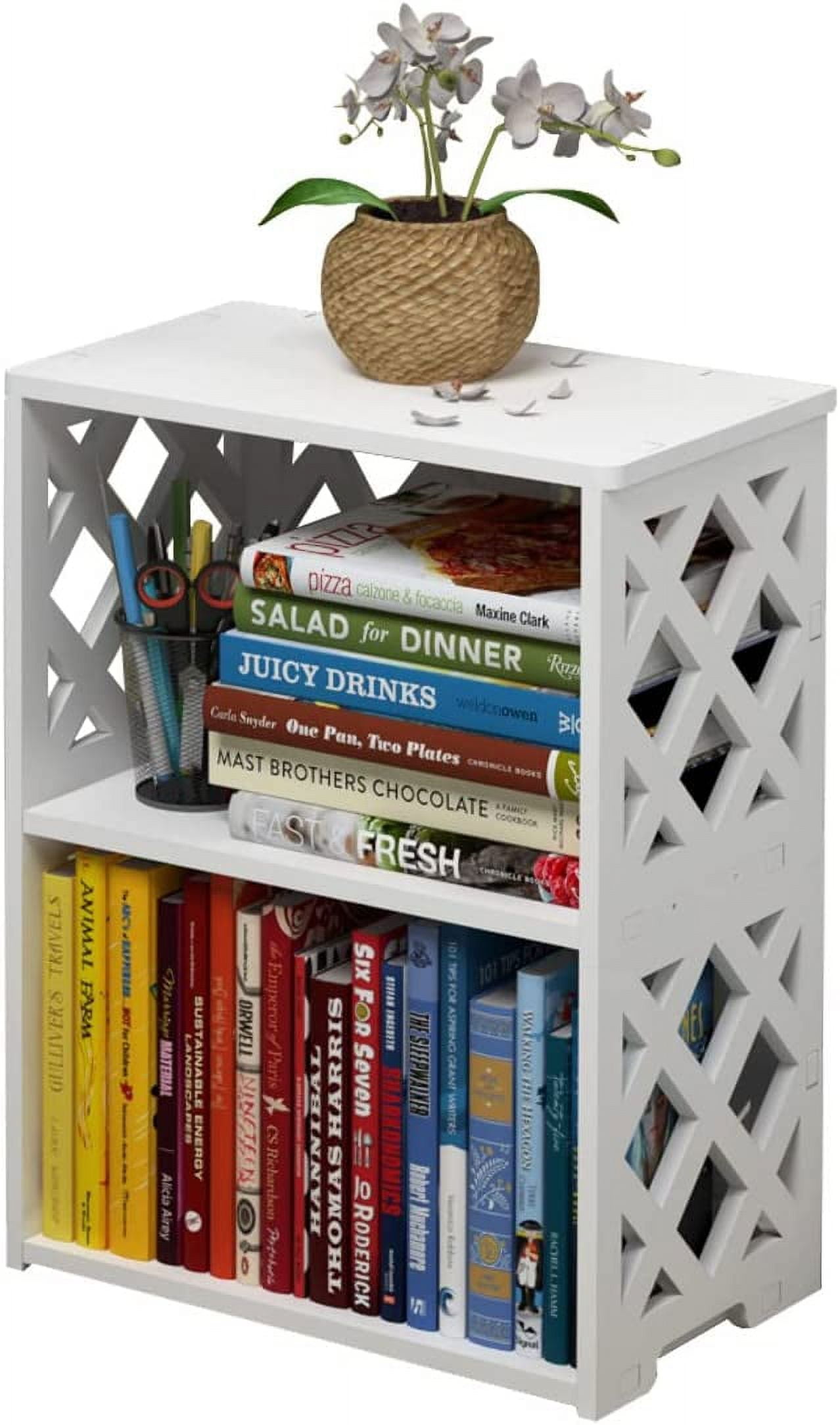 Small Bookshelf, 3-Tier White Bookcase for Kids & Adults | 2-Shelf Open ...