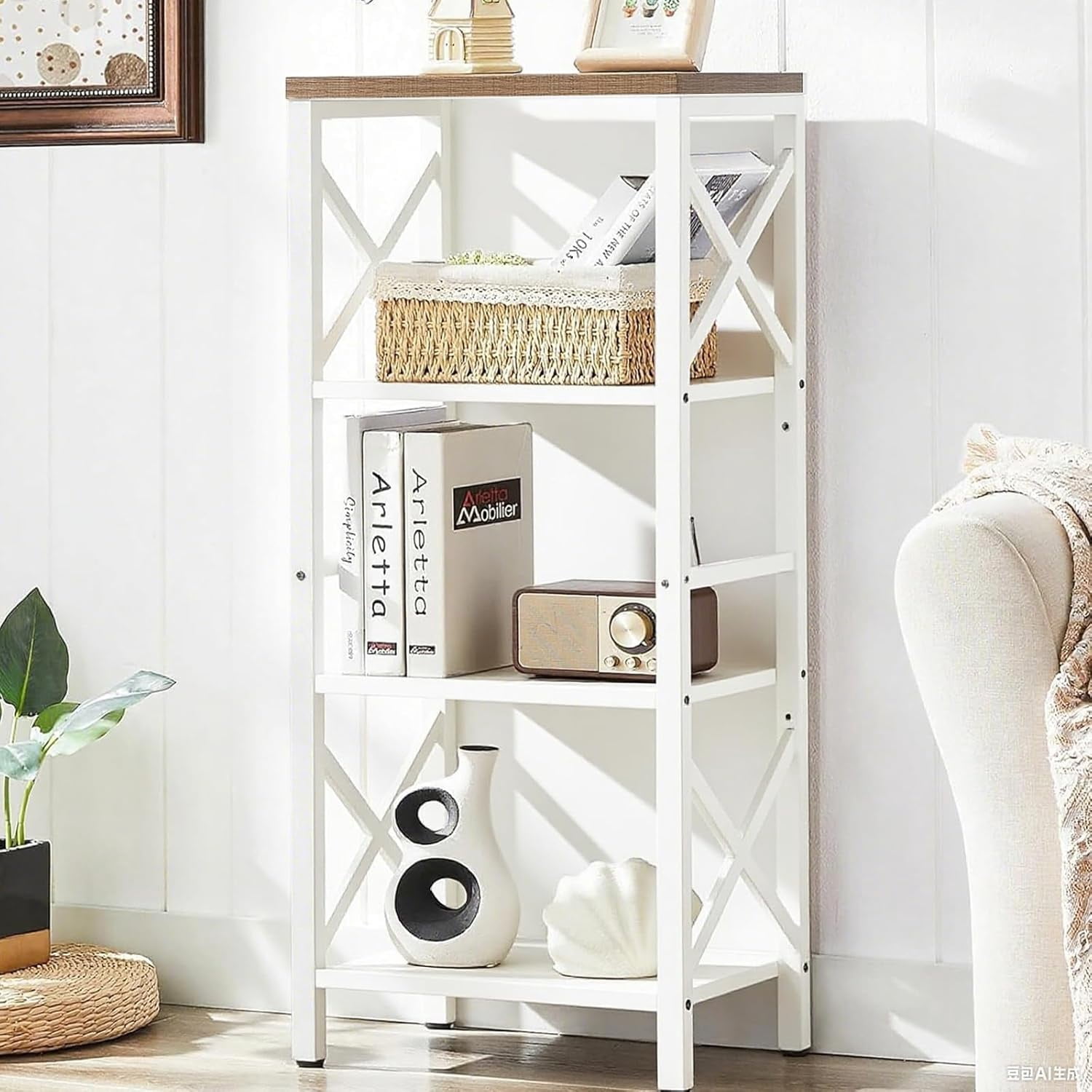 Small Bookshelf,4 Tier Industrial Bookcase with Metal Frame and ...