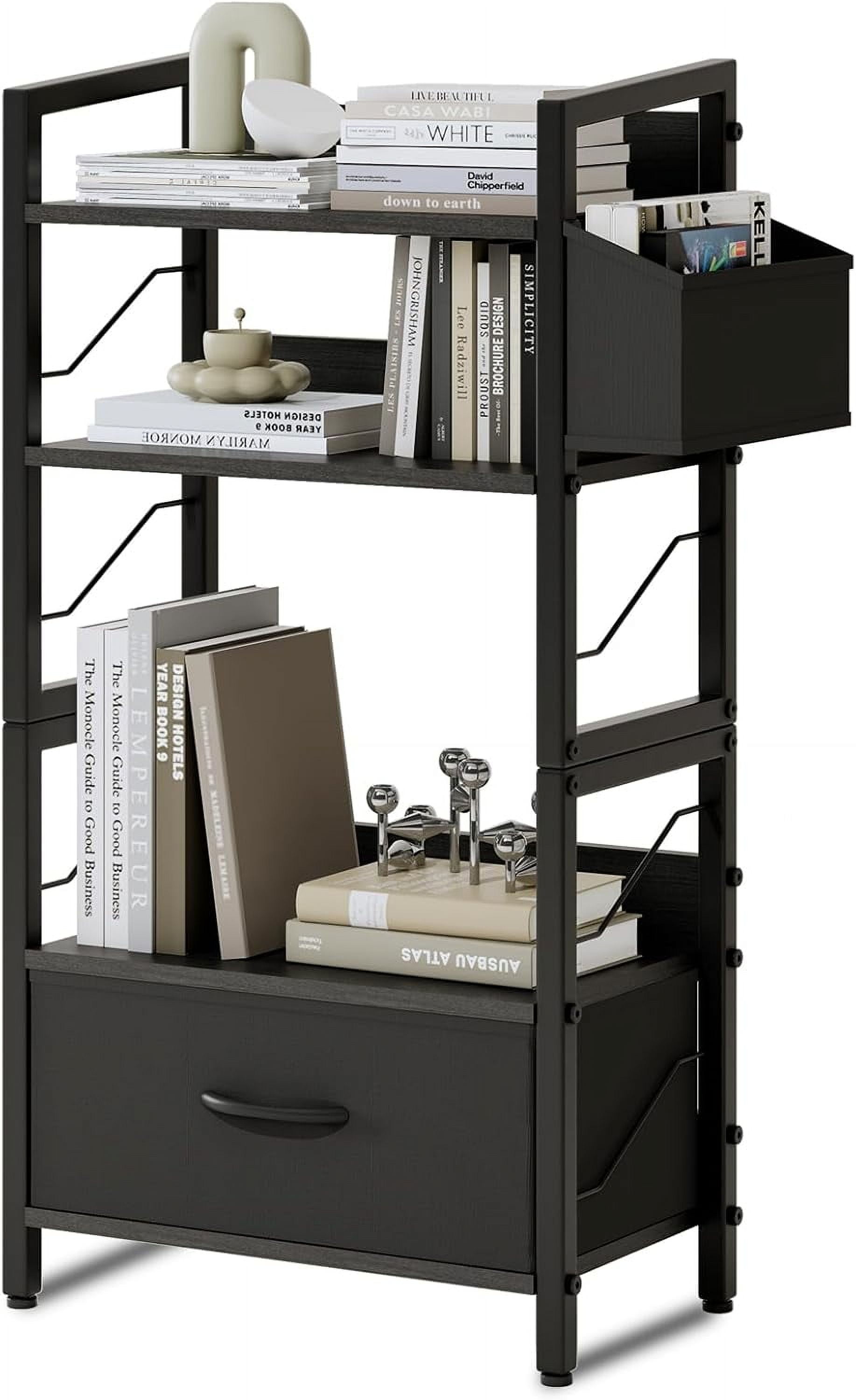 Small Bookshelf, 4 Tier Wood Book Shelf with Drawe, Small Bookshelf for ...