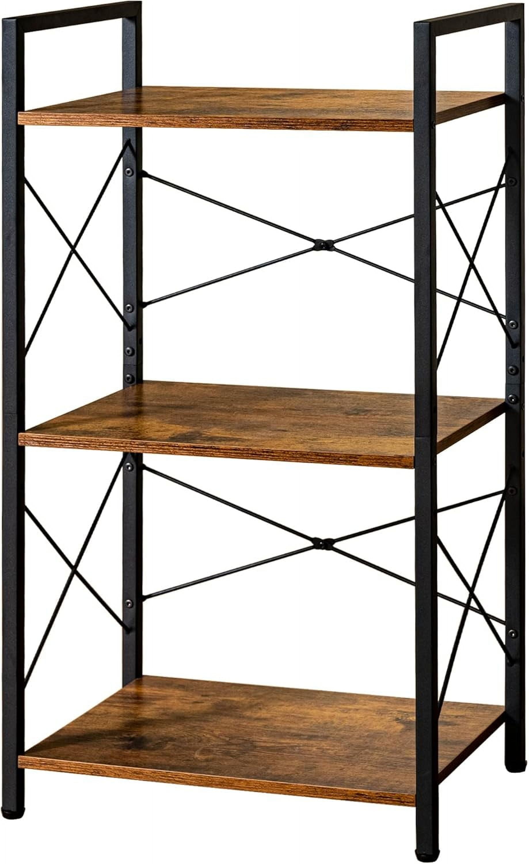 Small Bookshelf, Adjustable 3-Tier Industrial Bookcase, Rustic Open ...