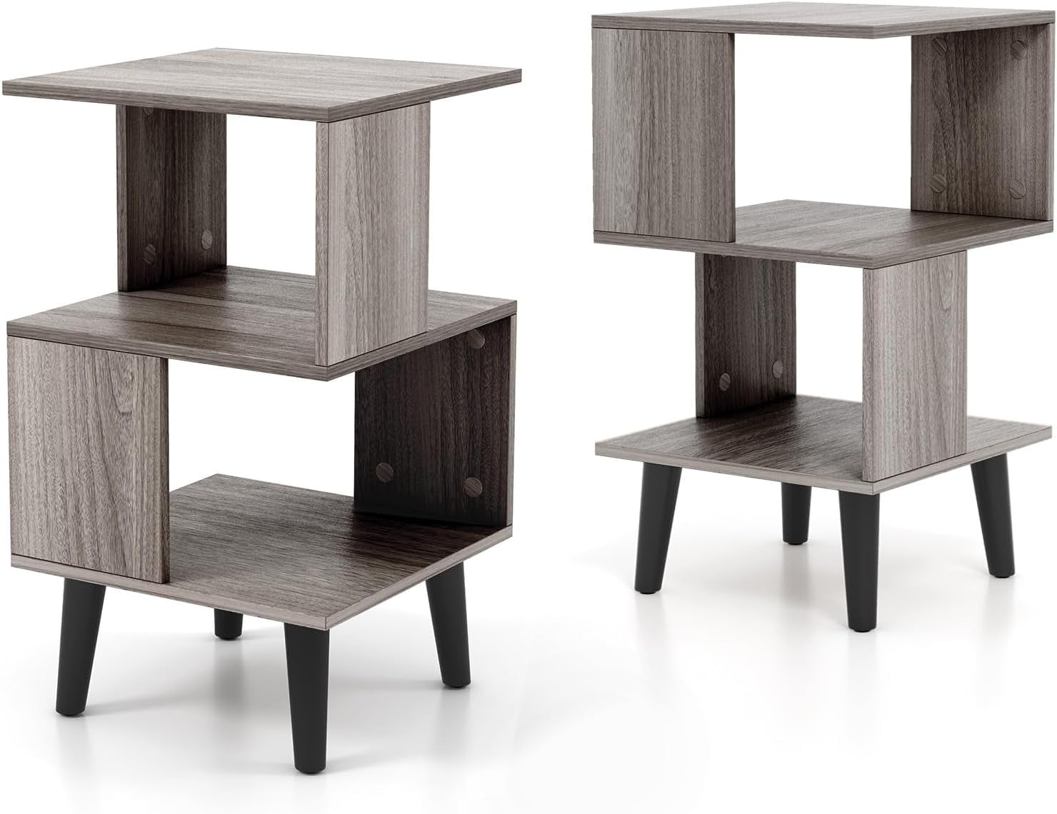 Small Bookshelf Set of 2, Wood Bookcase with 2 Shelf Storage, Modern ...