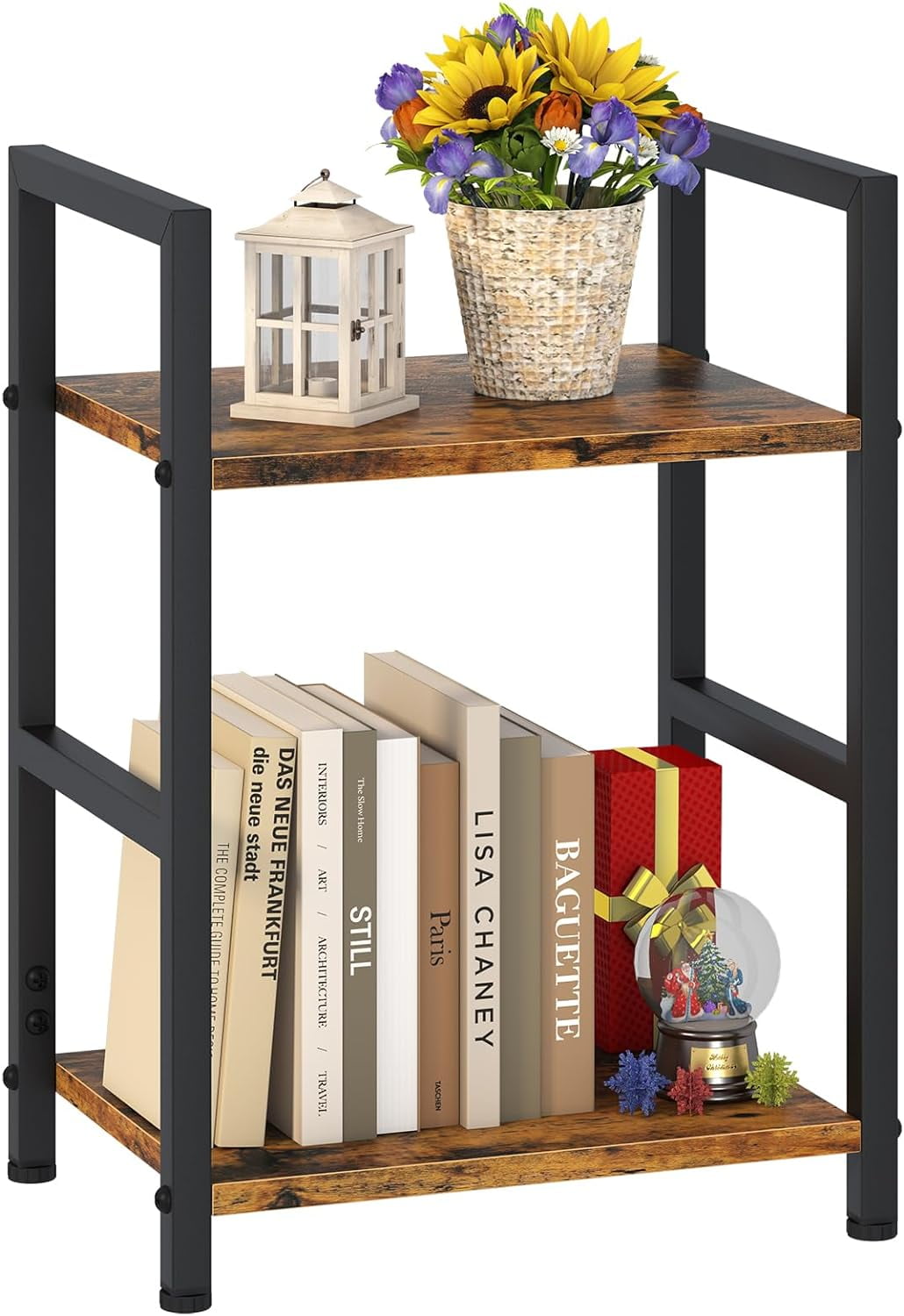 Small Bookshelf for Small Space, 2 Tier Industrial Bookcase,Narrow Book ...
