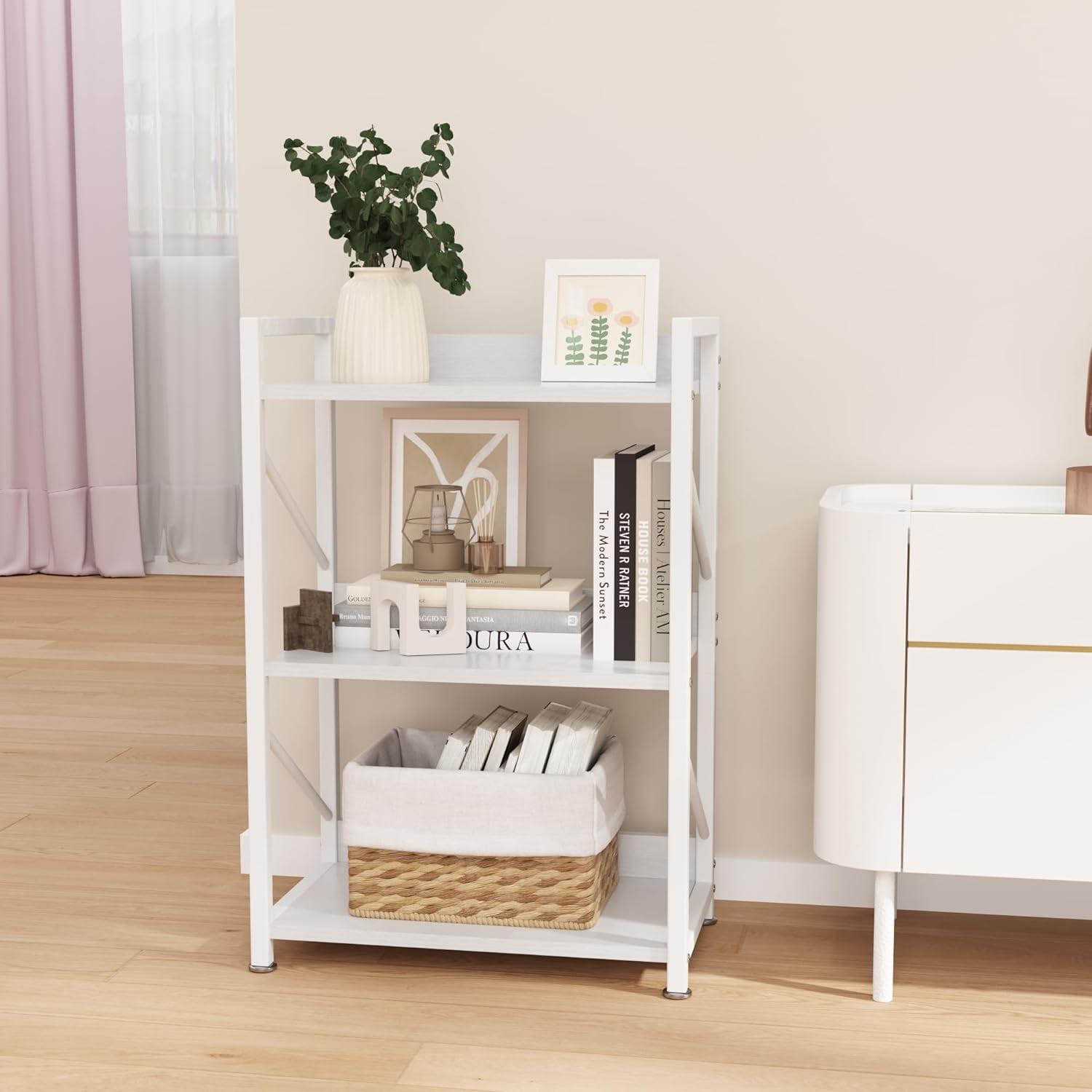Small Bookshelf for Small Spaces,Modern 3 Tier Bookcase Night Stand ...