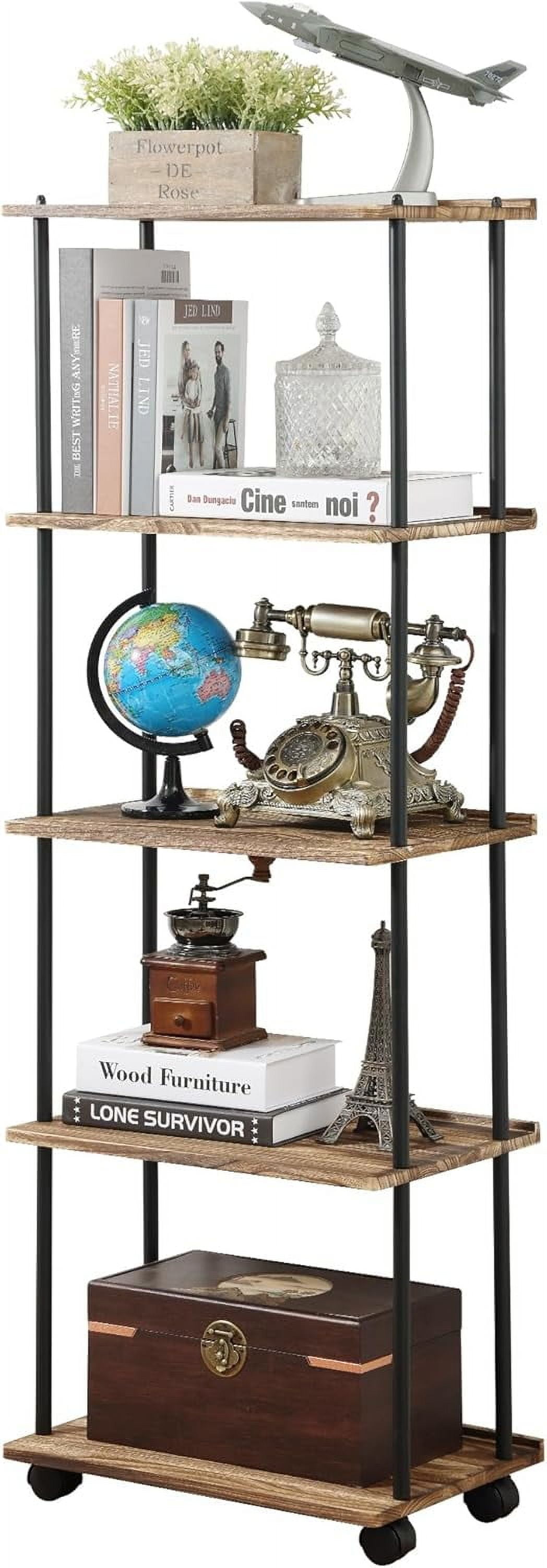 Small Bookshelf with Wheels, 5 Tier Movable and Rotating Bookcase for ...