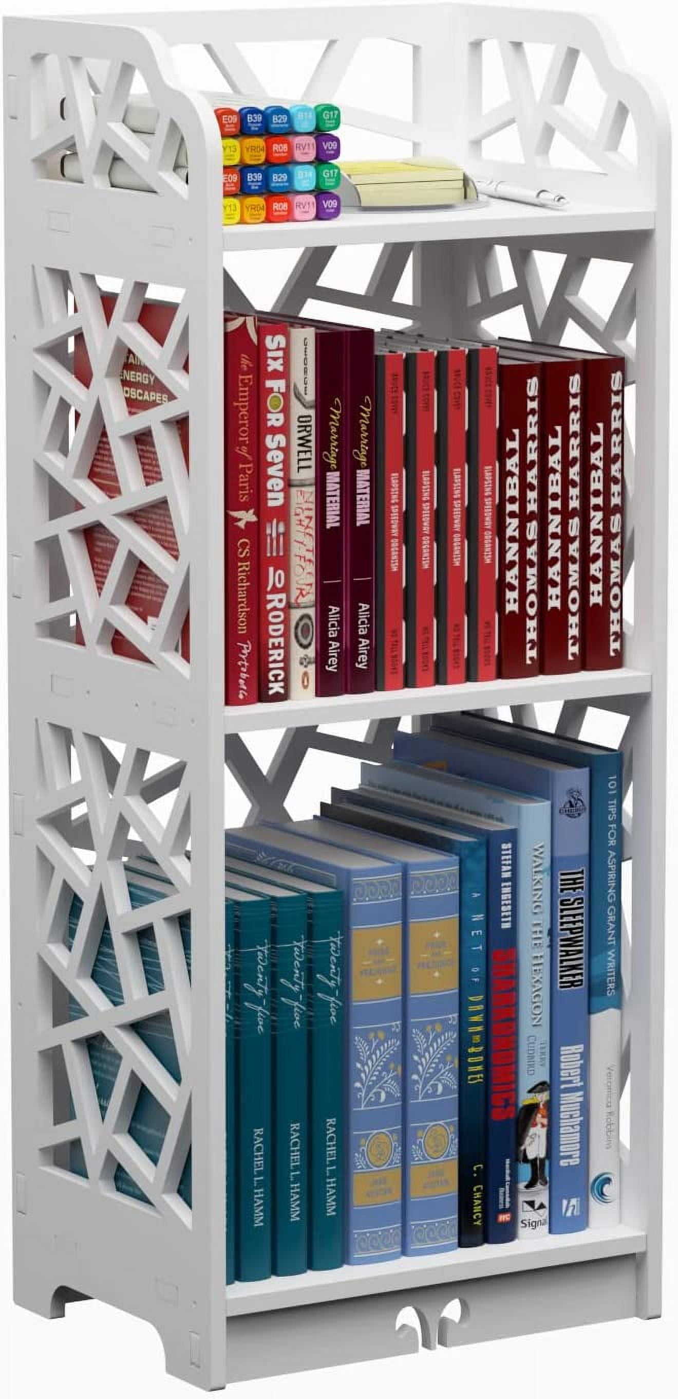 Small Bookshelf for Small Spaces - Lightweight 3-Tier PVC White Narrow ...