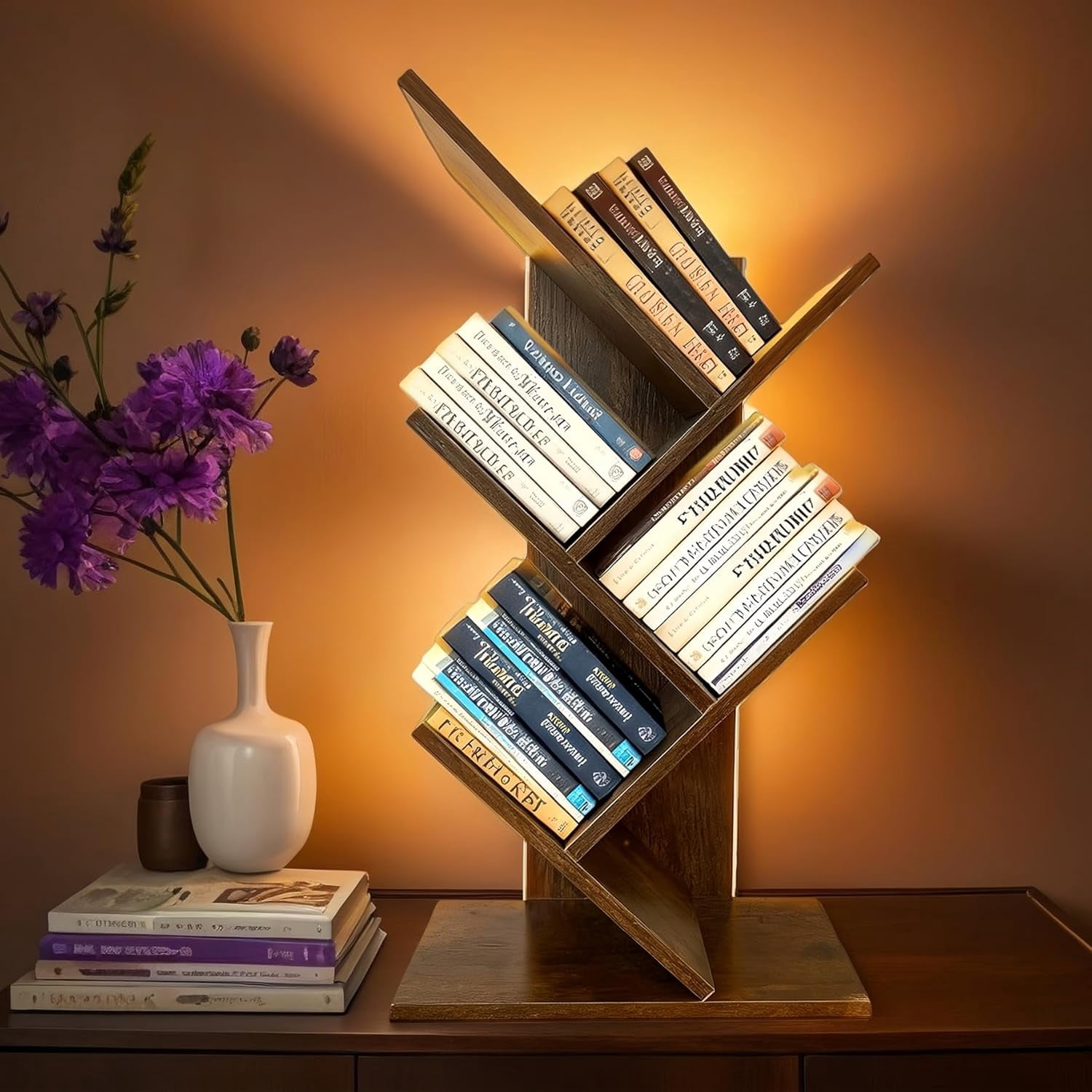 Small Bookshelf with Liting,5-Tier Desktop BookShelf LED for Office ...